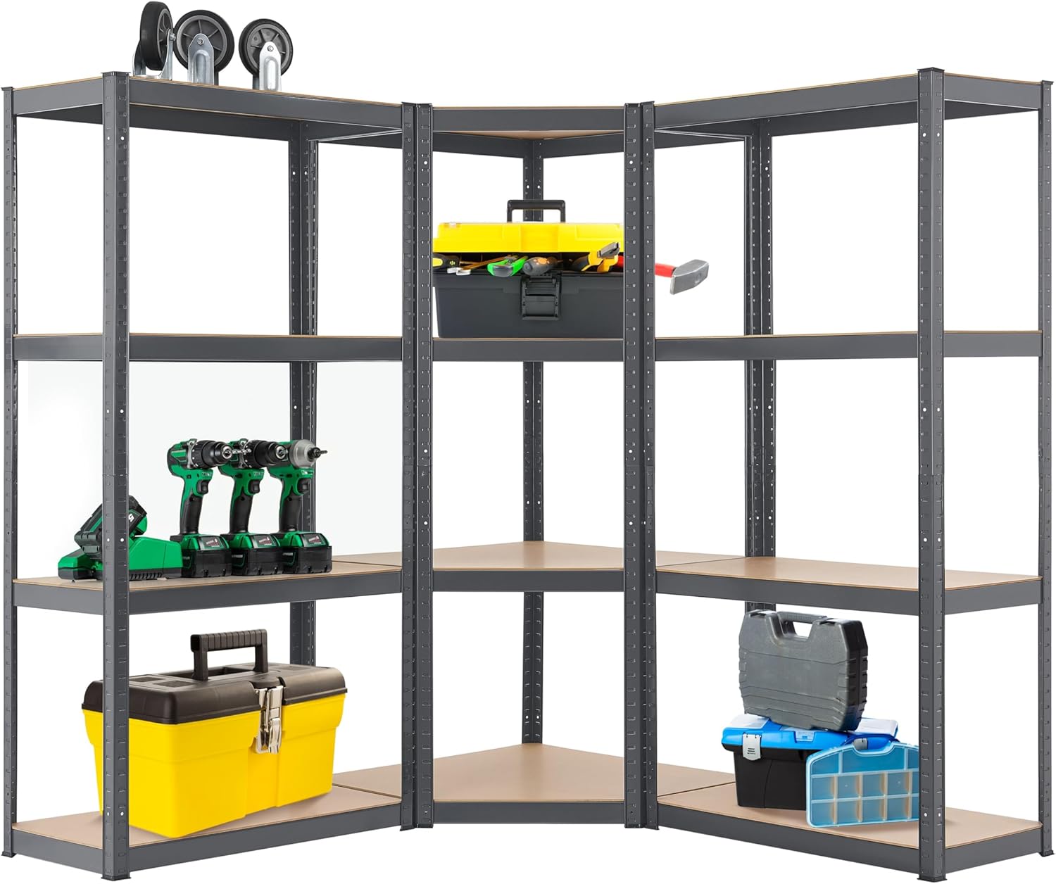 Juskys Easy Metal Shelving System, 1 Corner Shelf & 2 Storage Shelves ...