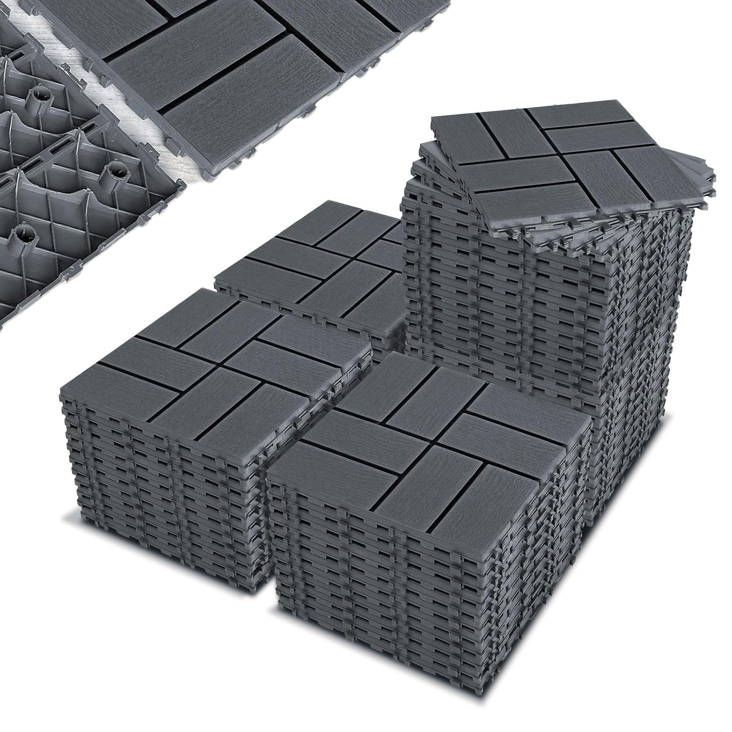 Amazon.com: ROCKINGRUN Plastic Interlocking Deck Tiles,44 Pack,12"x12 ...