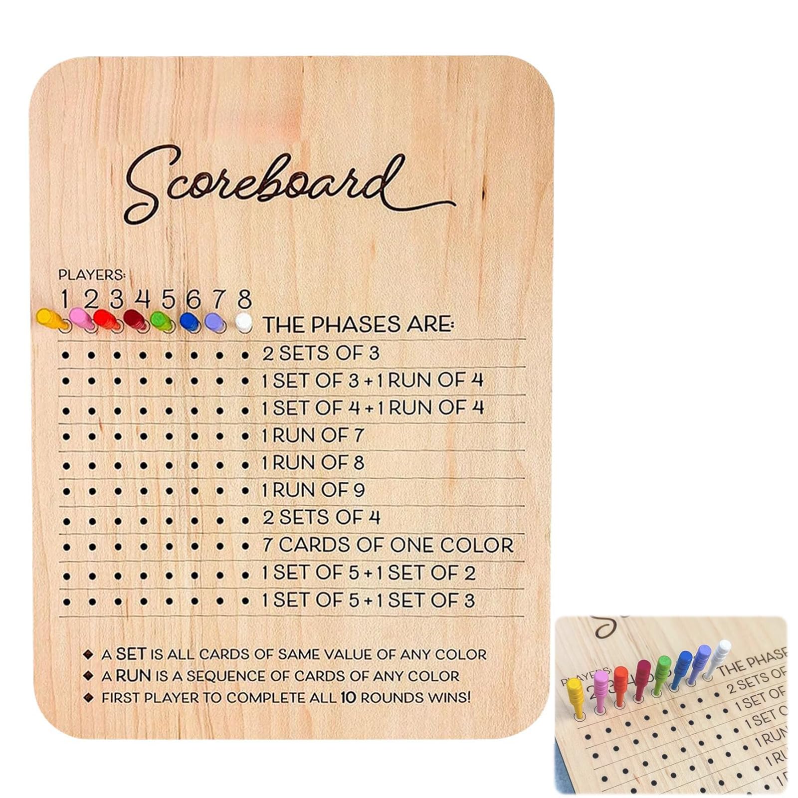 Buy Phase 10 Score Board, Phase 10 Wooden Scoreboard and Round Tracker ...