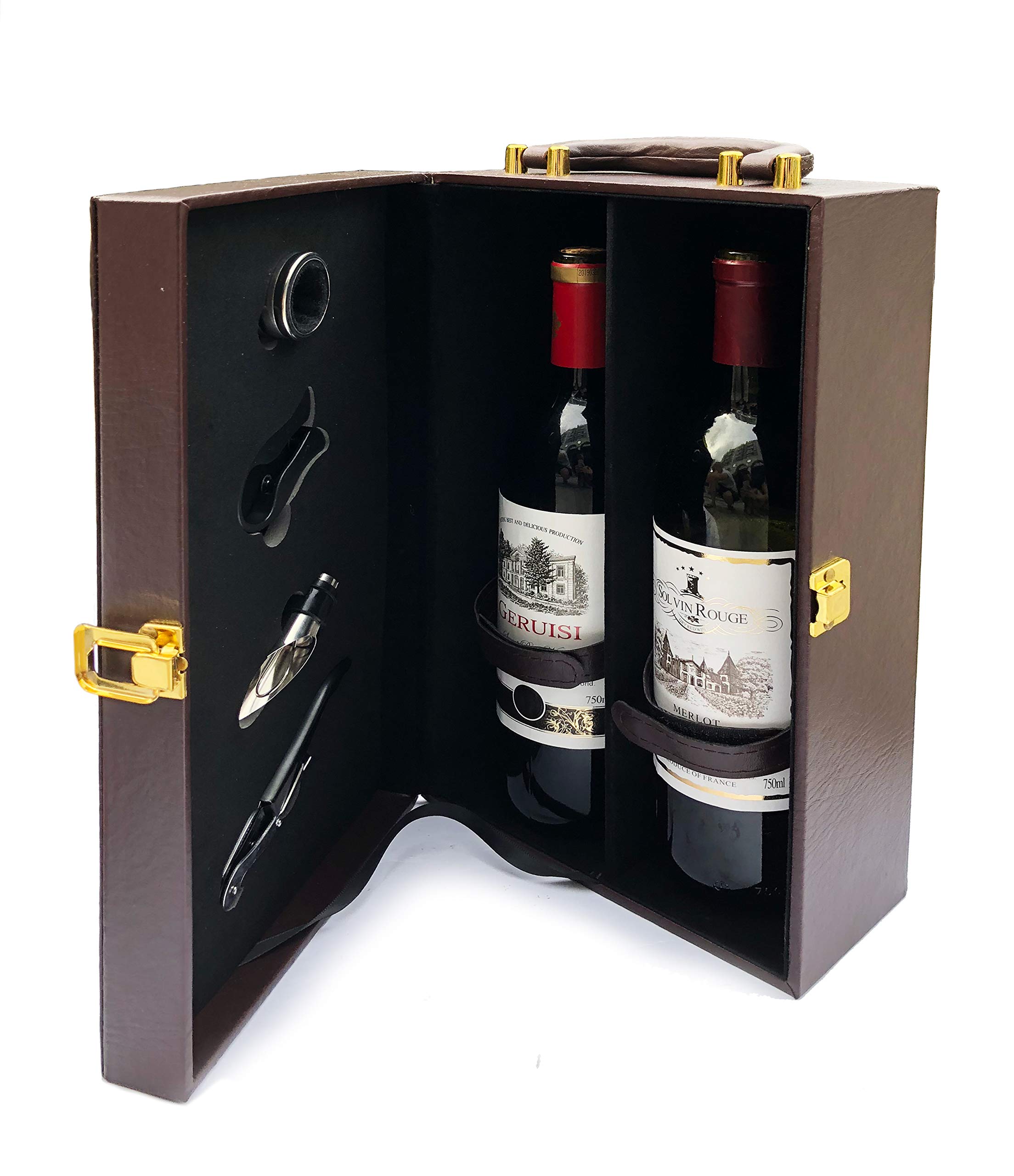 ASC Elegant 2 Bottle Wine Box with Tools - Leather Bound with Carry ...