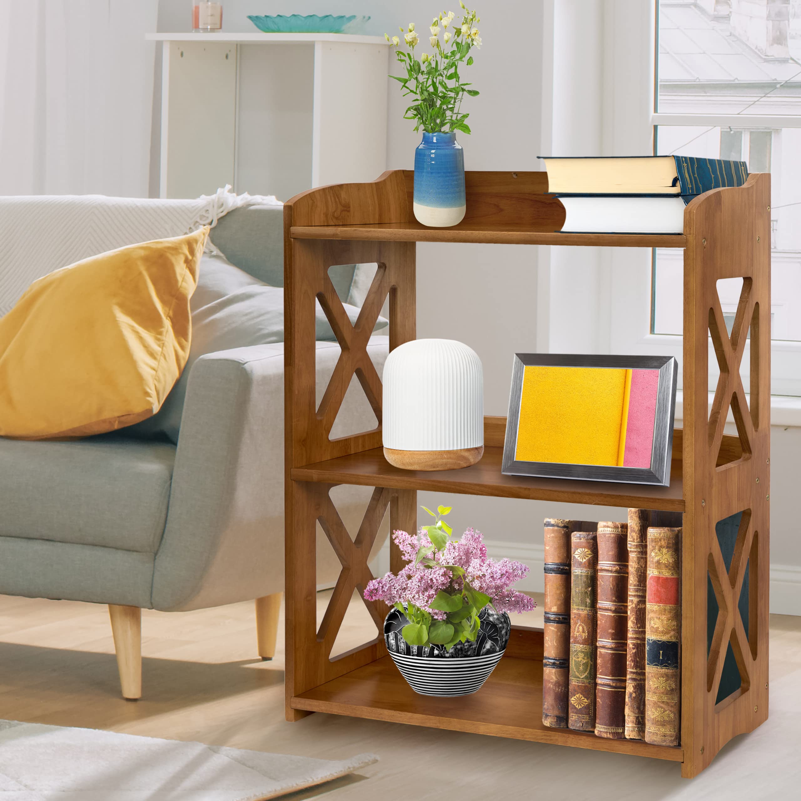 YCICI Bookcase, 3 Tier Bookshelf, Freestanding Display Storage Shelves ...