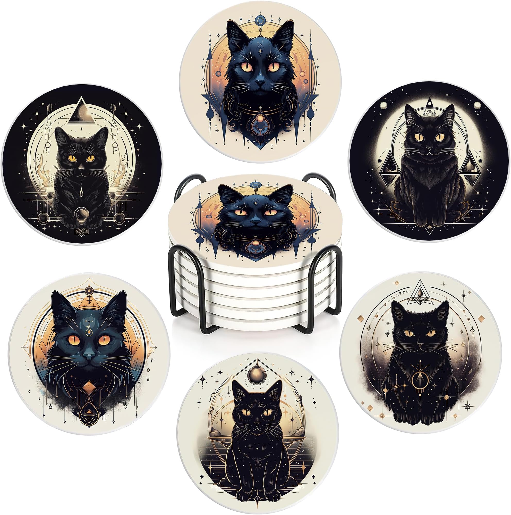 Amazon.com: Funny Cat Gifts for Cat Lovers,6pcs Cute Coasters Set with ...