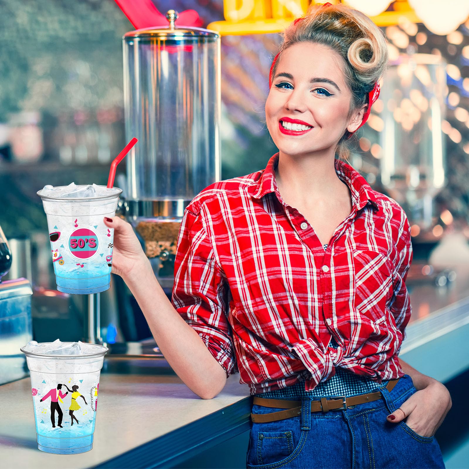 Snapklik.com : FoldTier 50 Pcs 50s Cups 12 Oz Plastic 50s Back To 50s ...