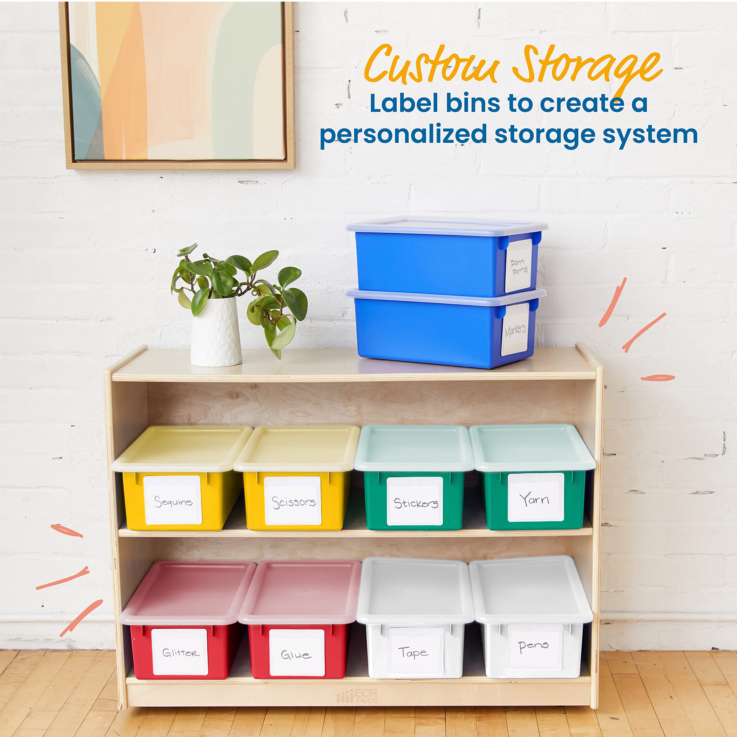 ECR4Kids Cubby Storage Bin with Lid, Colorful Plastic Organizer ...
