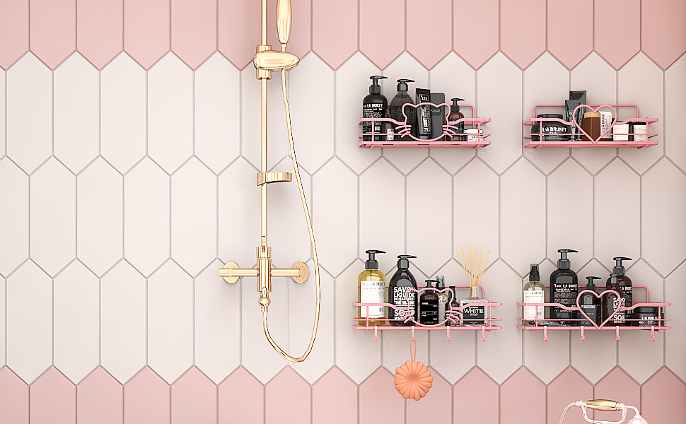 Watch Sweet Heart Shower Caddy 2pcs No Drilling Adhesive Shelf on ...