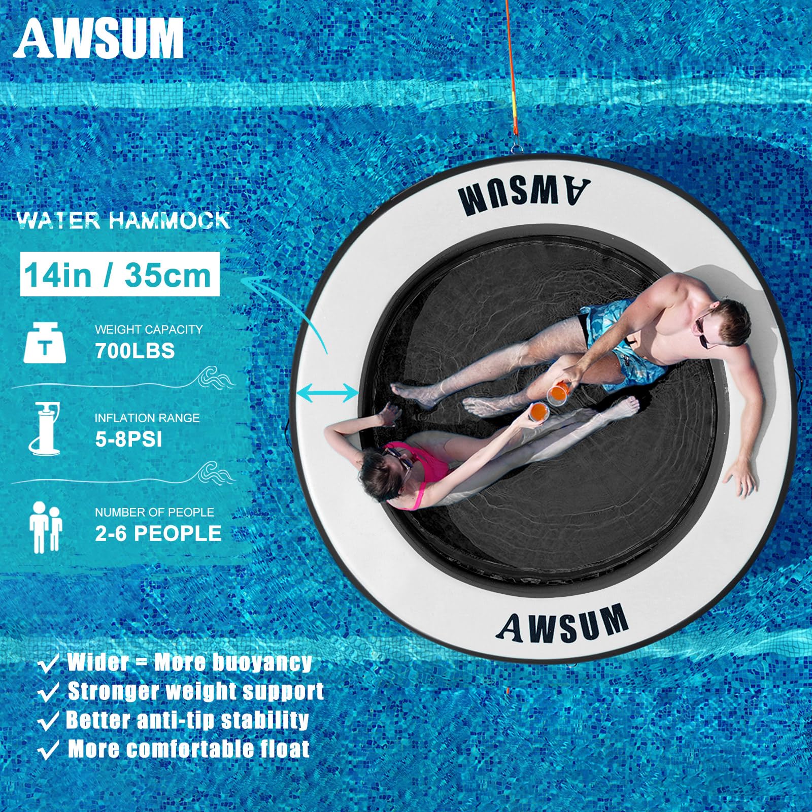 Snapklik.com : 8FT Inflatable Water Hammock Round Floating River Raft ...