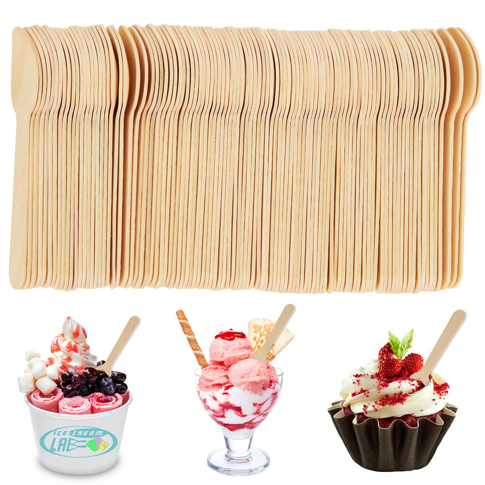 WOPPLXY 300PCS Disposable Wooden Teaspoons - 4.3inch Small Wooden ...