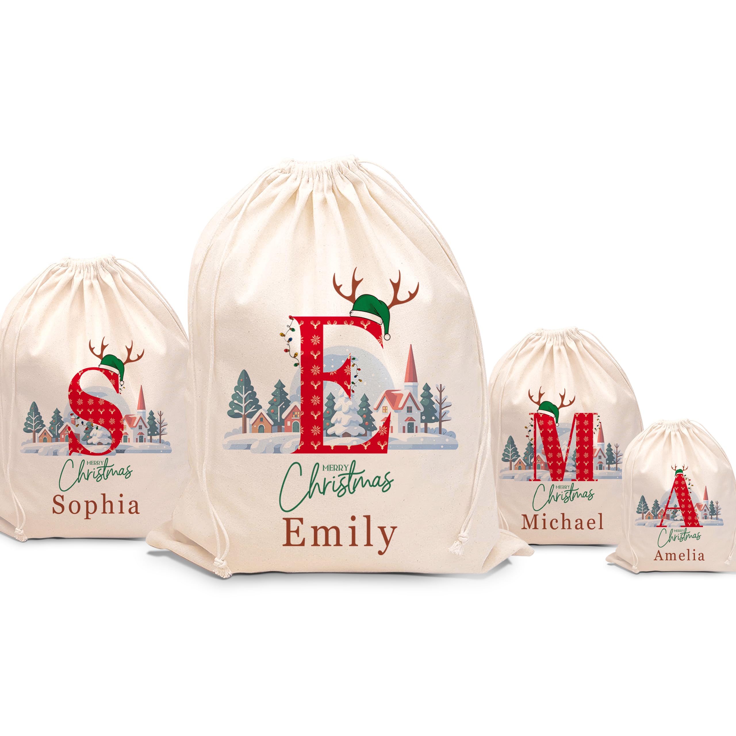 Amazon.com: Magic Lunar Personalized Initial Christmas Santa Sacks with ...