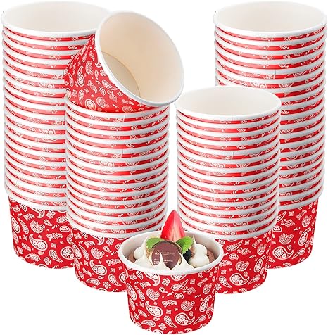 Amazon.com: Nuanchu 100 Pack Red Bandana Paper Ice Cream Cups 9 oz ...