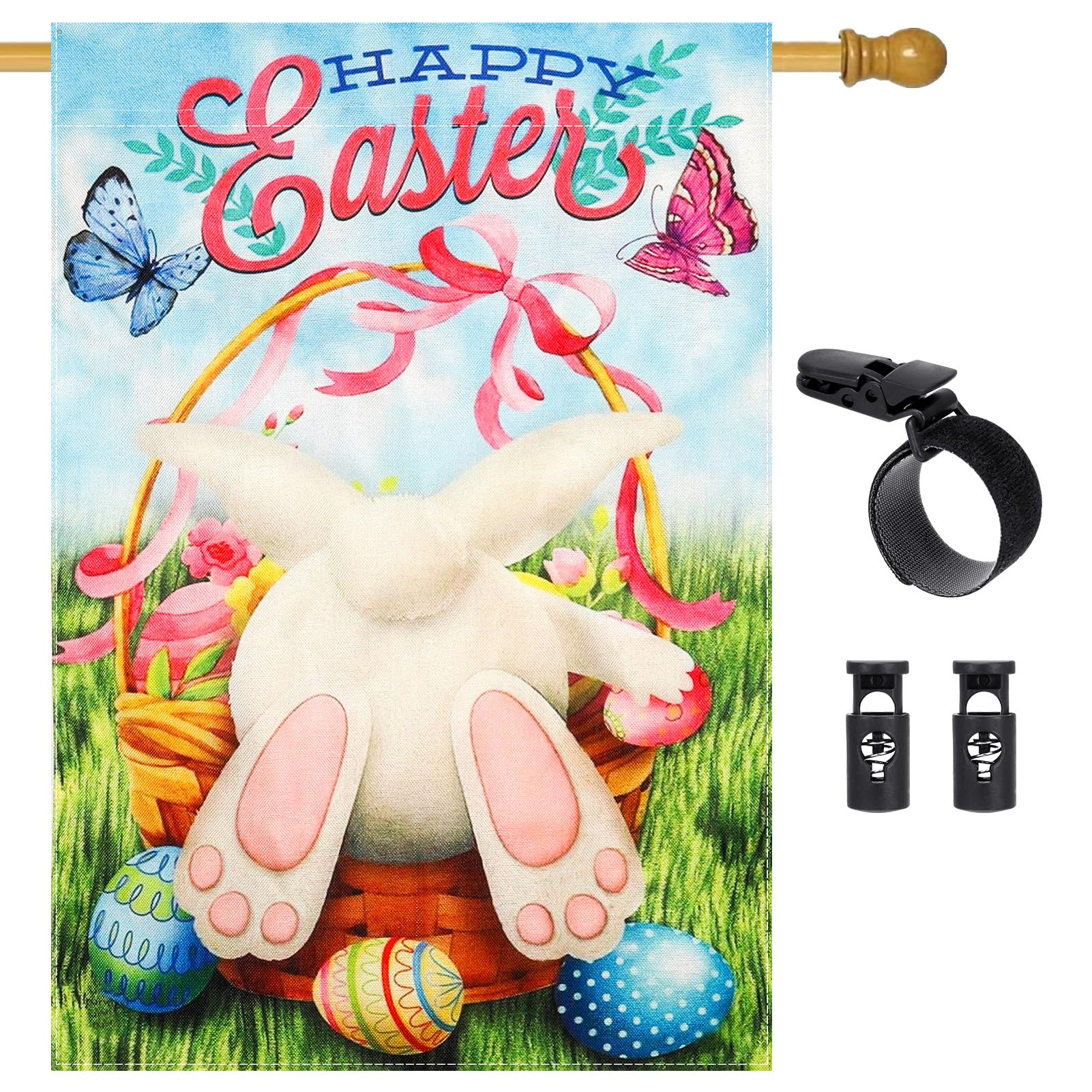 Amazon.com : Guiqulai Easter House Flag - 28x40 Inch Happy Easter Bunny ...