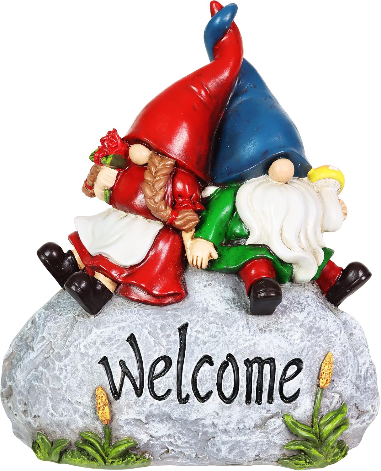 Amazon.com : Exhart Garden Gnomes on a Welcome Rock Statue, Hand ...
