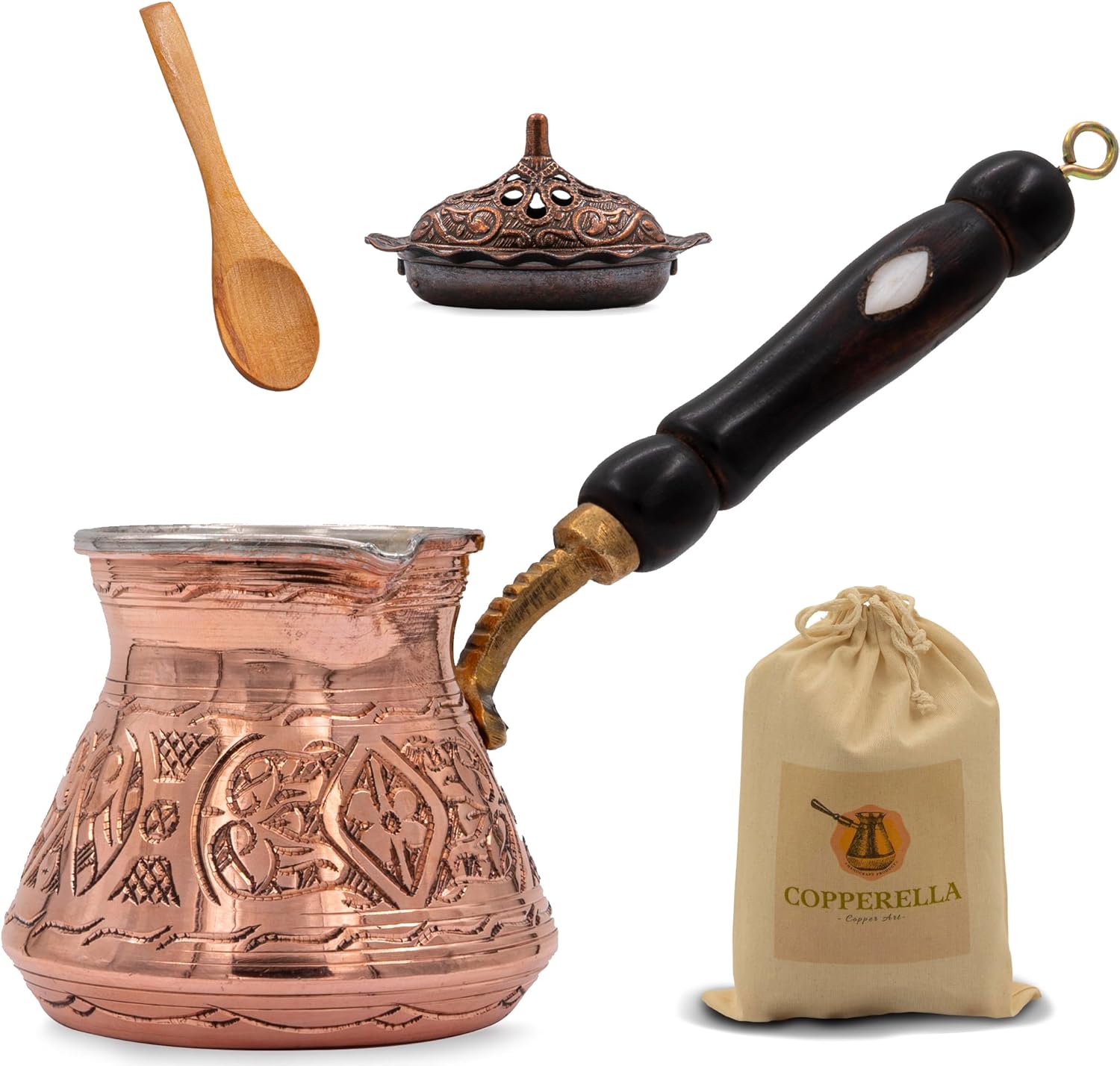 Amazon.com | COPPERELLA Copper Turkish Greek Arabic Coffee Pot with ...