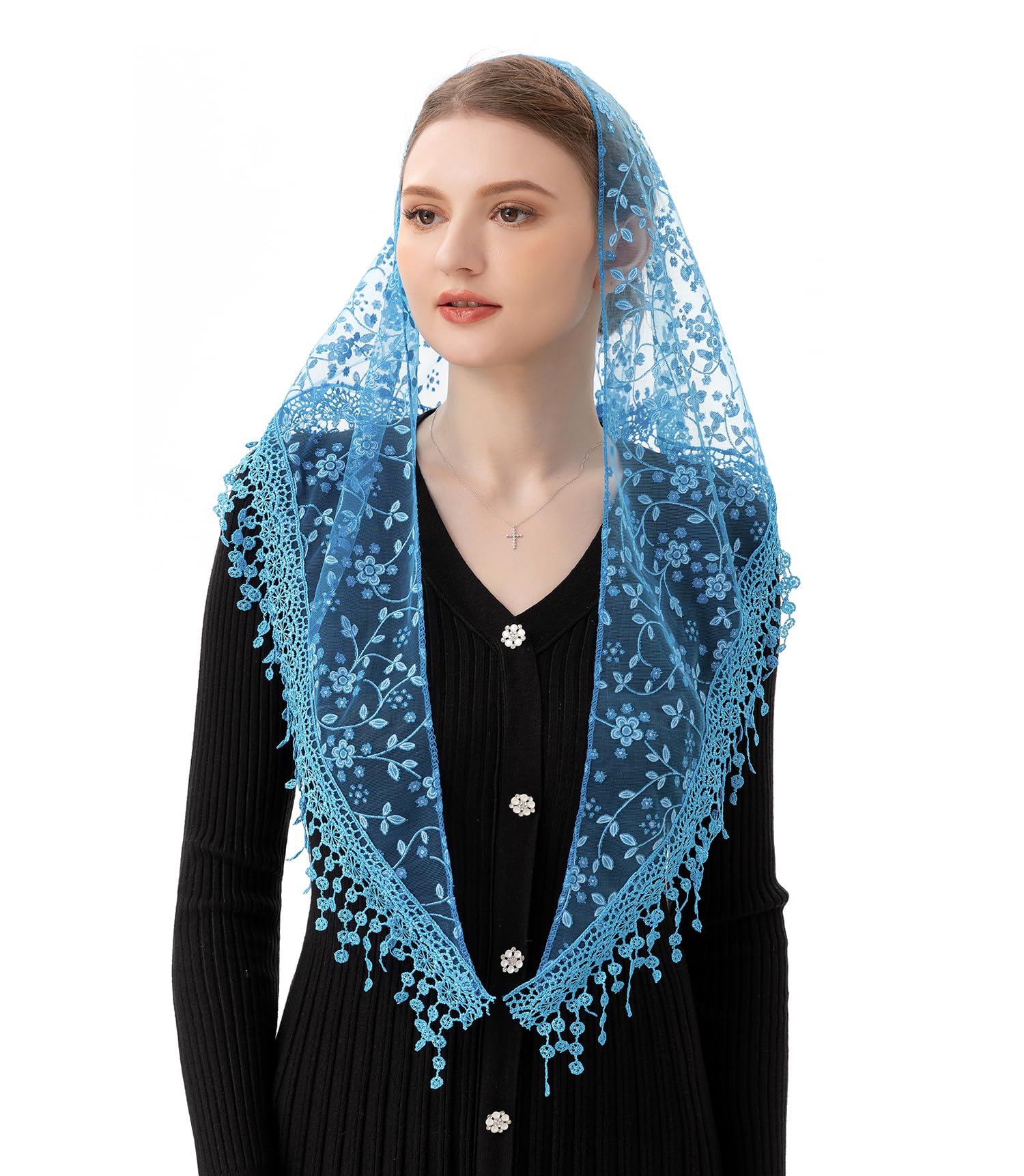 Snapklik.com : PAMOR Triangle Lace Veil Mantilla Cathedral Head ...