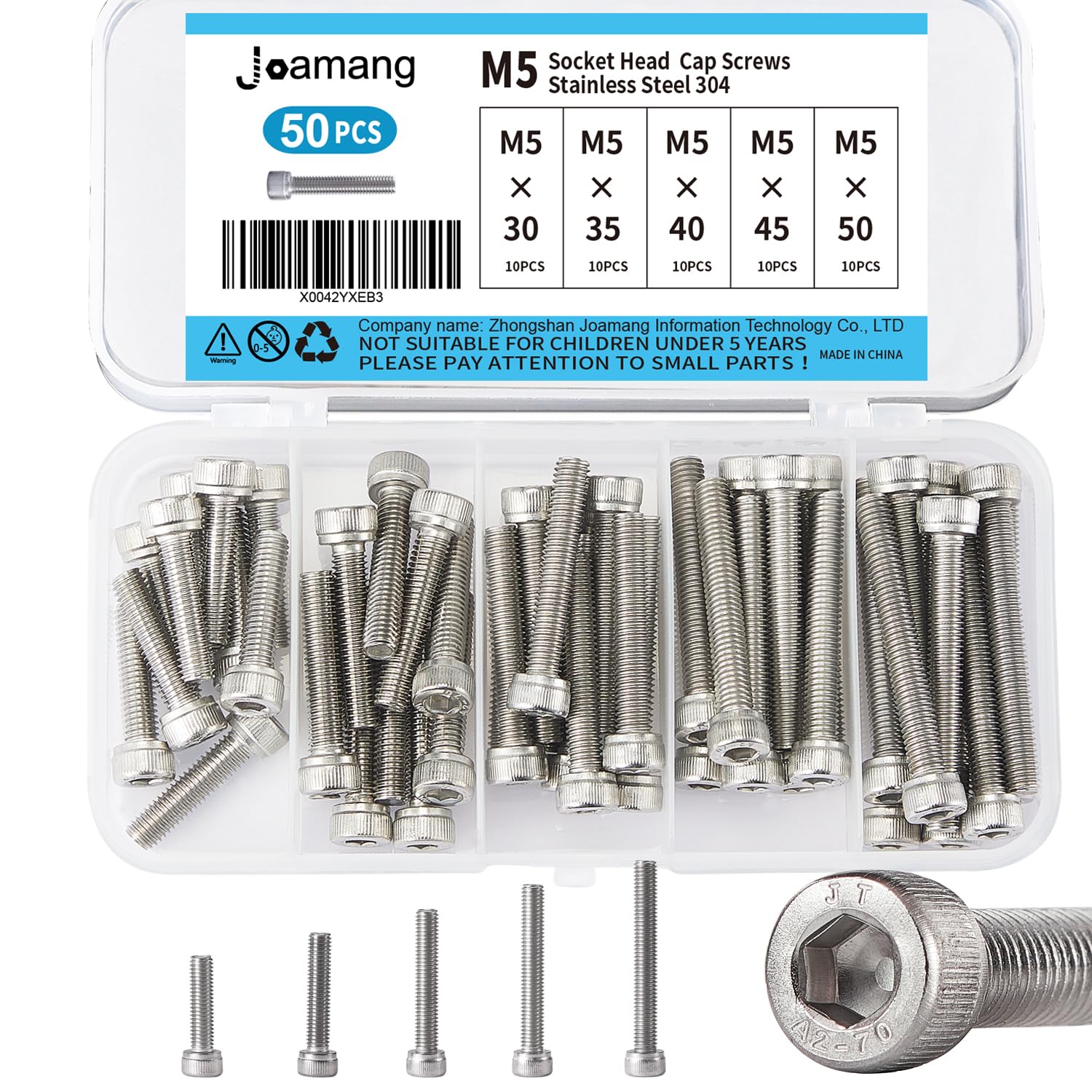 Joamang M5 x 30mm 35mm 40mm 45mm 50mm Socket Head Cap Screws Bolts ...