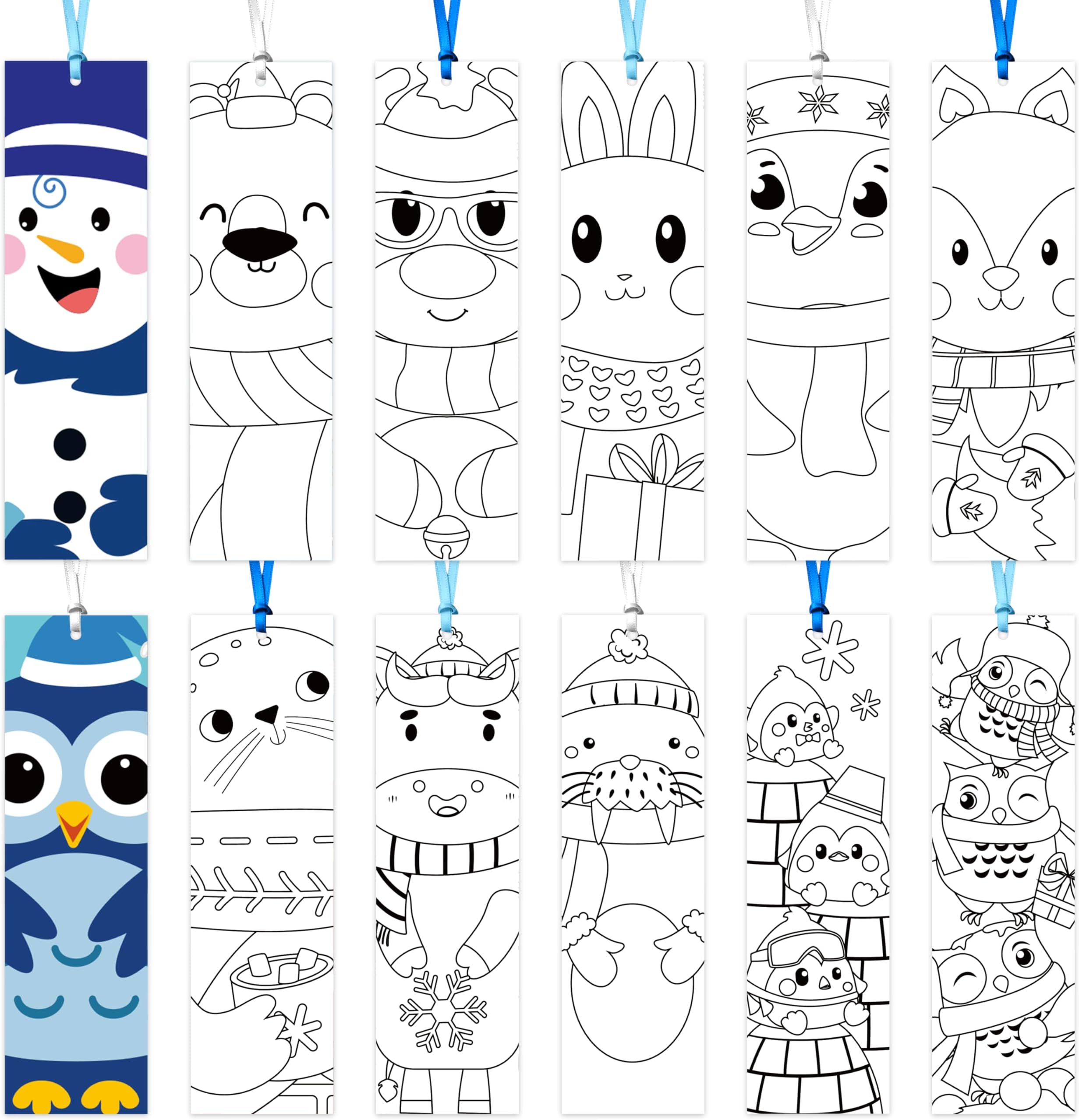 Haooryx 75pcs Polar Animals Color Your Own Bookmarks, Kids DIY Coloring ...