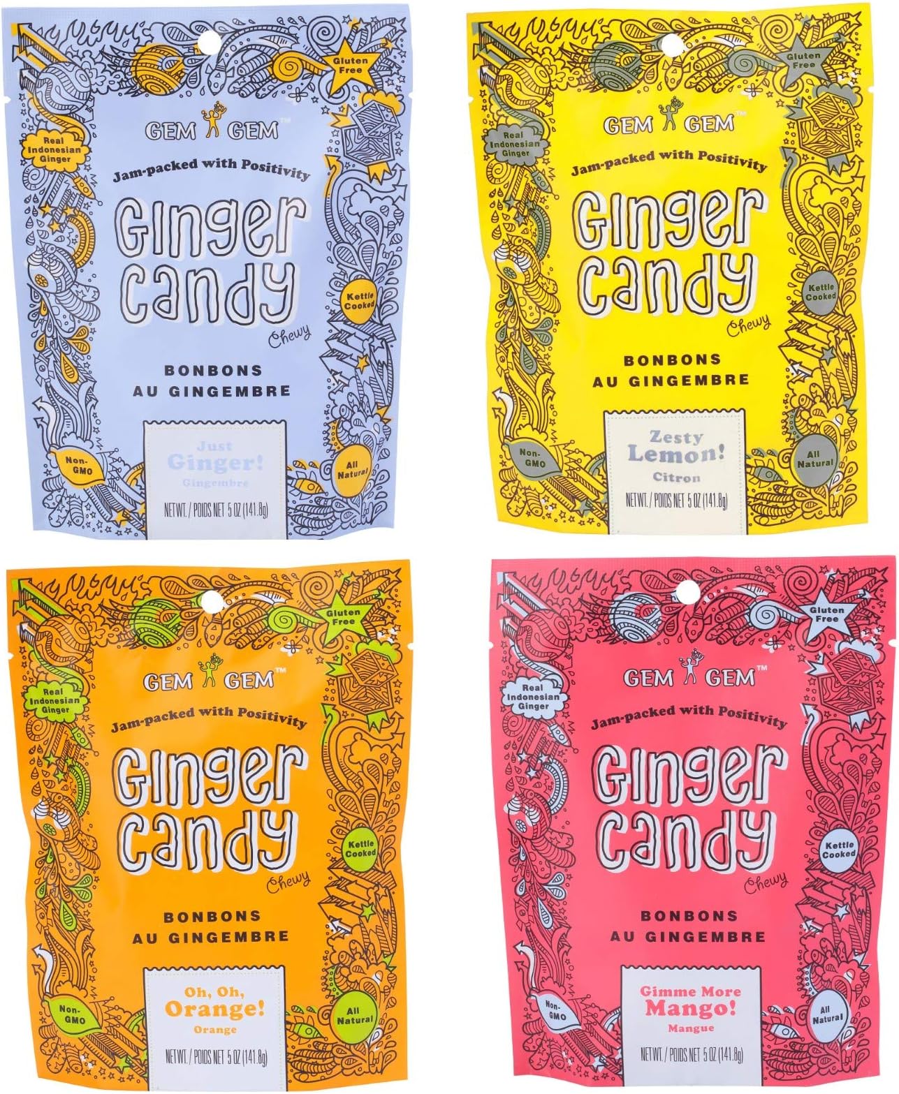 Amazon.com : Gem Gem Ginger Candy Chewy Ginger Chews (Assorted Mix, 5 ...