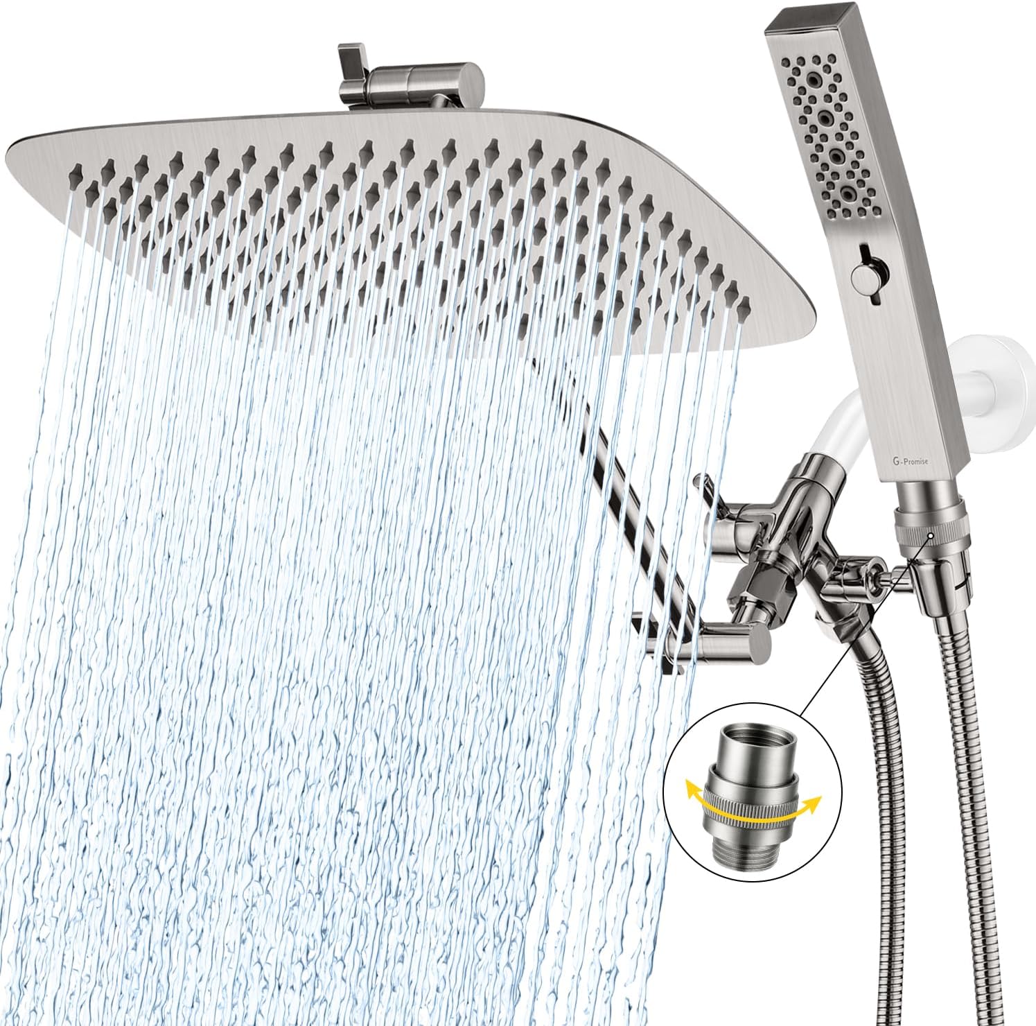 G-Promise All Metal 12 Inch Dual Square Shower Head with Handheld Spray ...