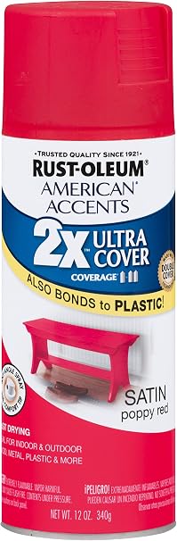 Rust-Oleum 284977 American Accents Ultra Cover 2X, 12 oz, Satin Poppy ...