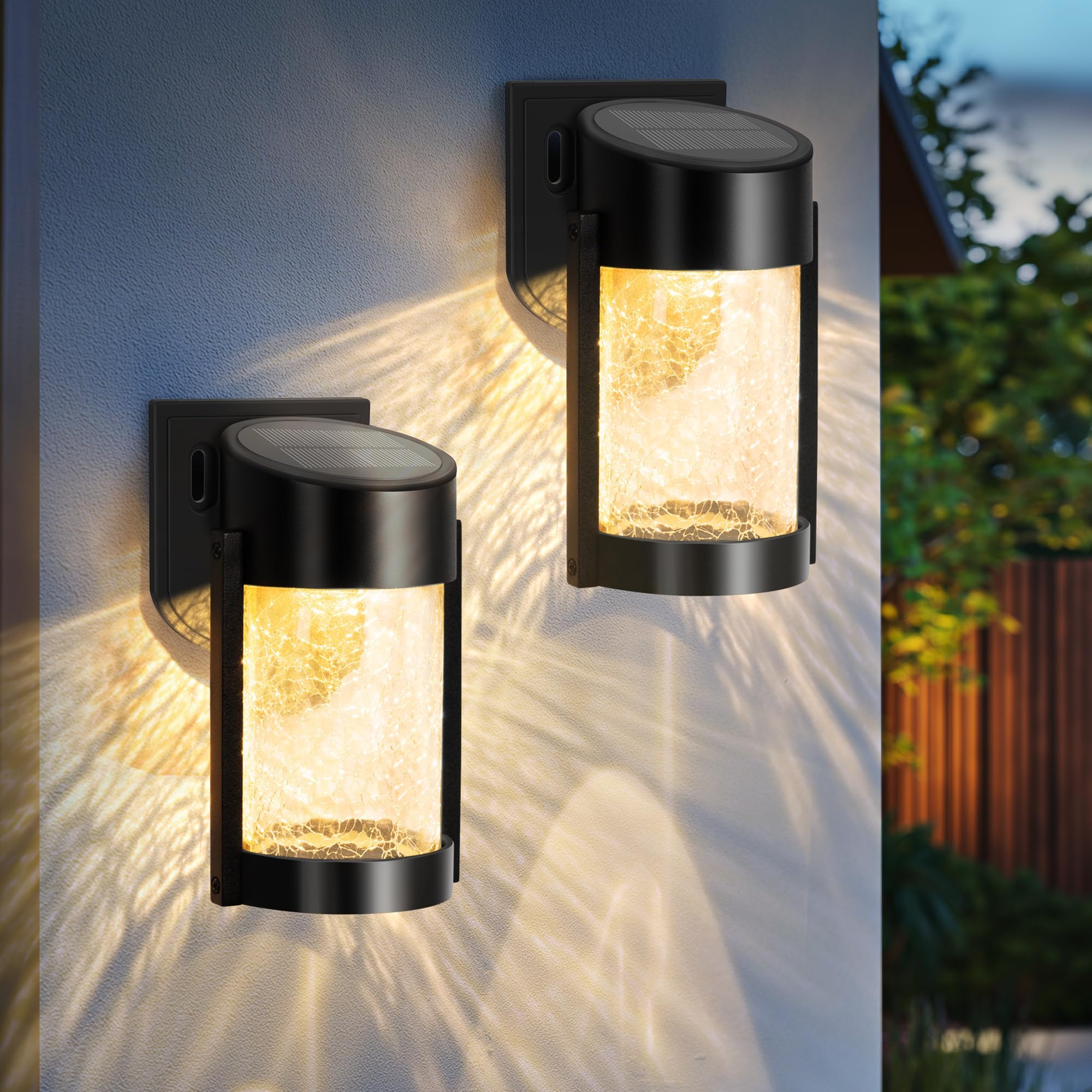 Dynaming 4 Pack Solar Wall Lights, Stainless Steel Cover Outdoor Wall ...