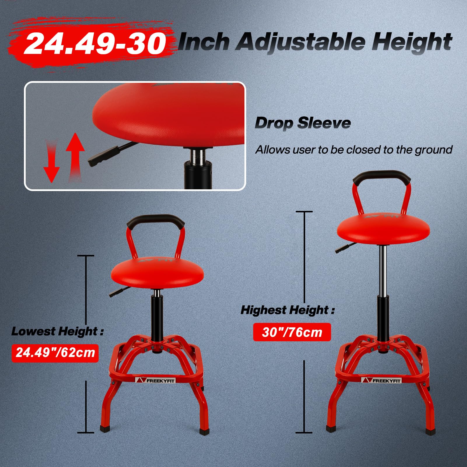 Snapklik.com : FreekyFit Garage Stool, Adjustable Height Swivel Work ...