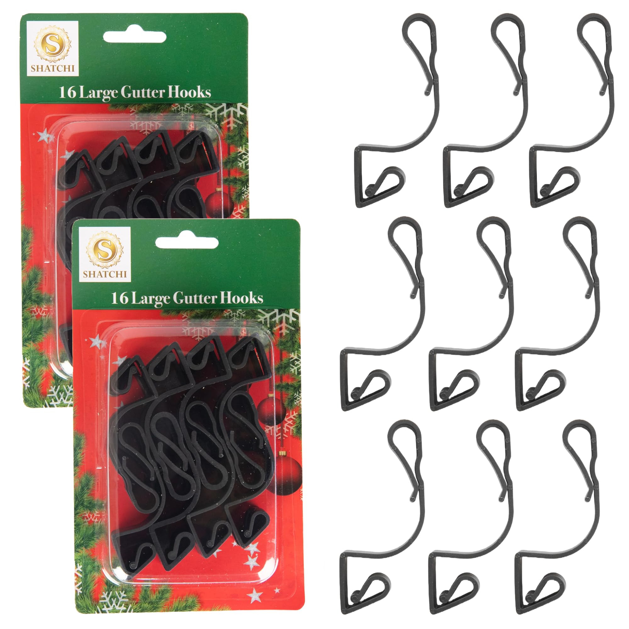 SHATCHI 32Pcs Giant Black Gutter Hooks for Outdoor Hanging Christmas ...