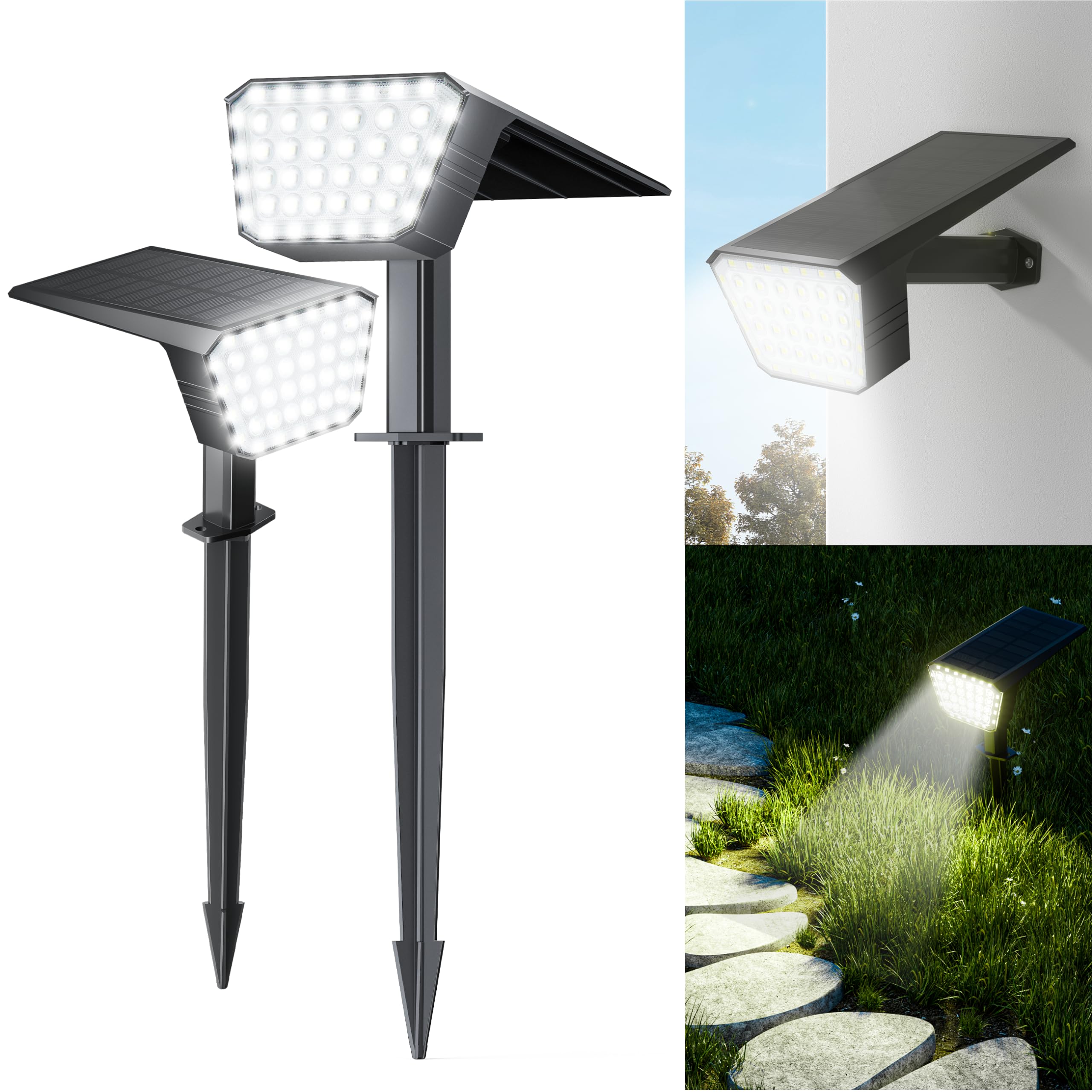 DEALGADGETS Solar Spot Lights Outdoor, IP65 Waterproof 44 LED Landscape ...