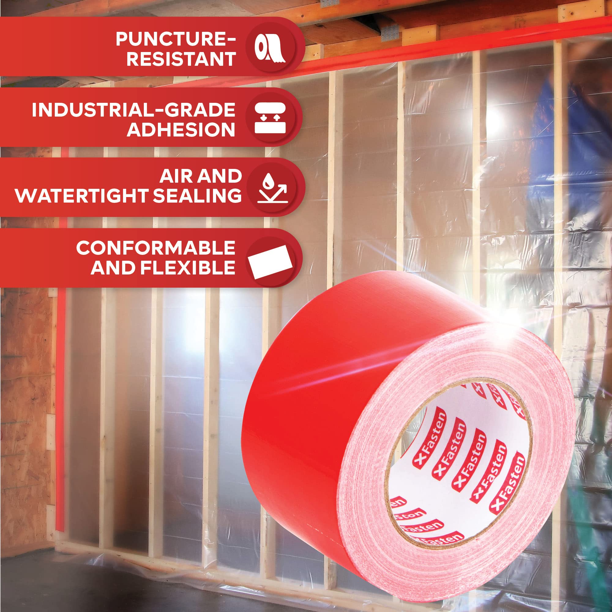 XFasten Construction Seaming Tape Red 3”x55Yds (6-Pack, 990Feet Total ...