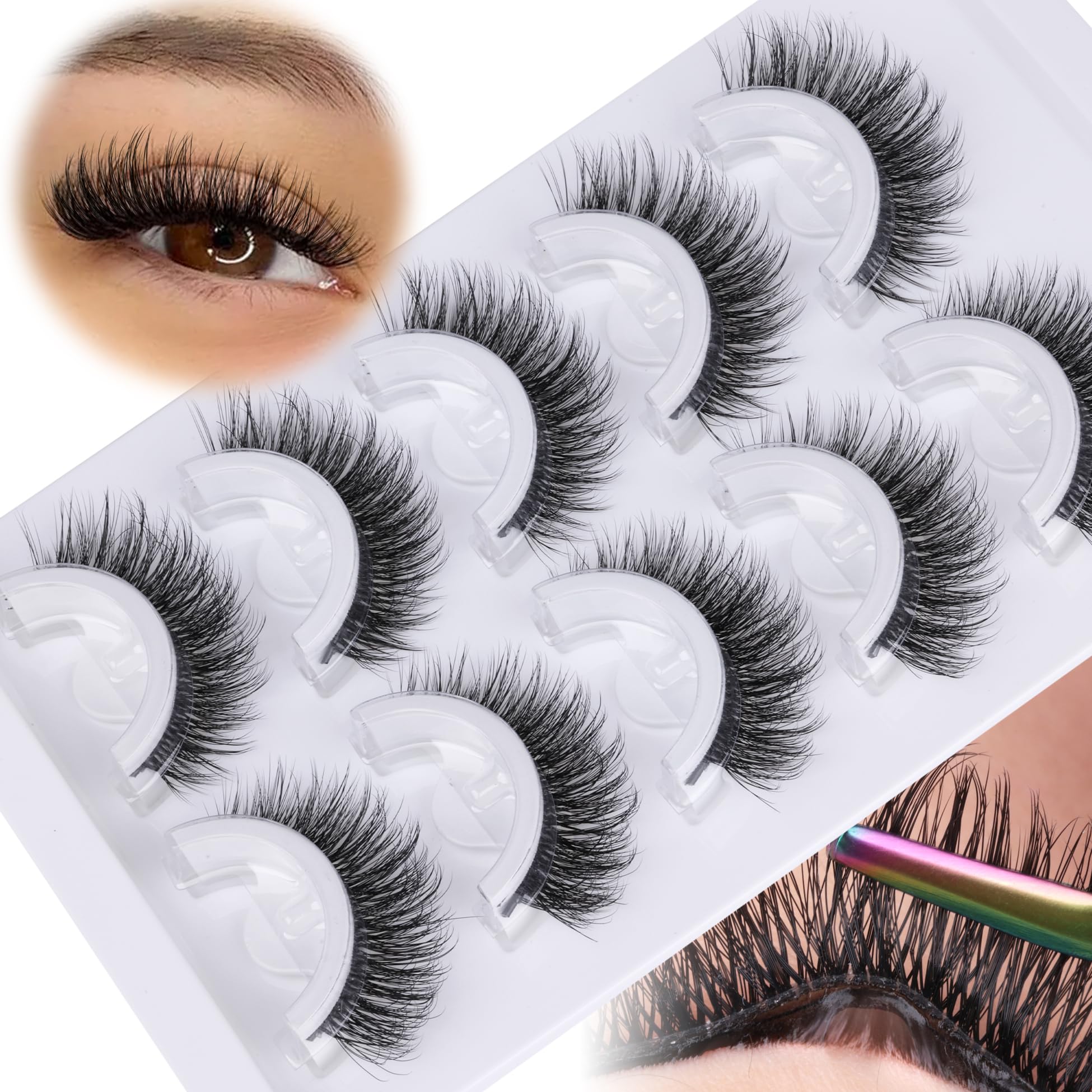 Amazon.com: Cat Eye Self Adhesive Eyelashes Natural Look Wispy Self ...