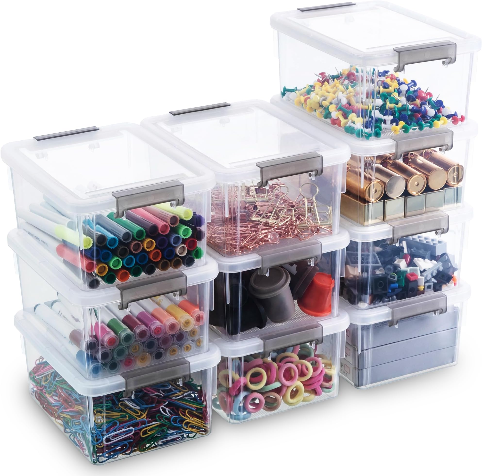 Amazon.com - Sandmovie Small Plastic Storage Bin, Clear Storage Latch ...