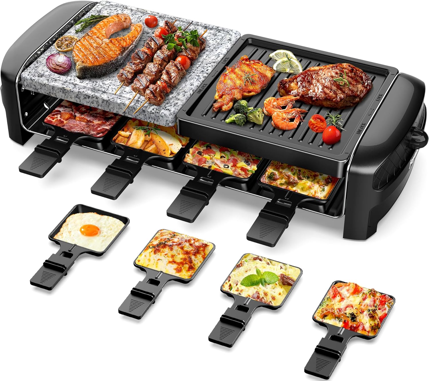 JOYAMI Electric Raclette Grill Machine 3 In 1 Indoor bbq Grill 1400W ...