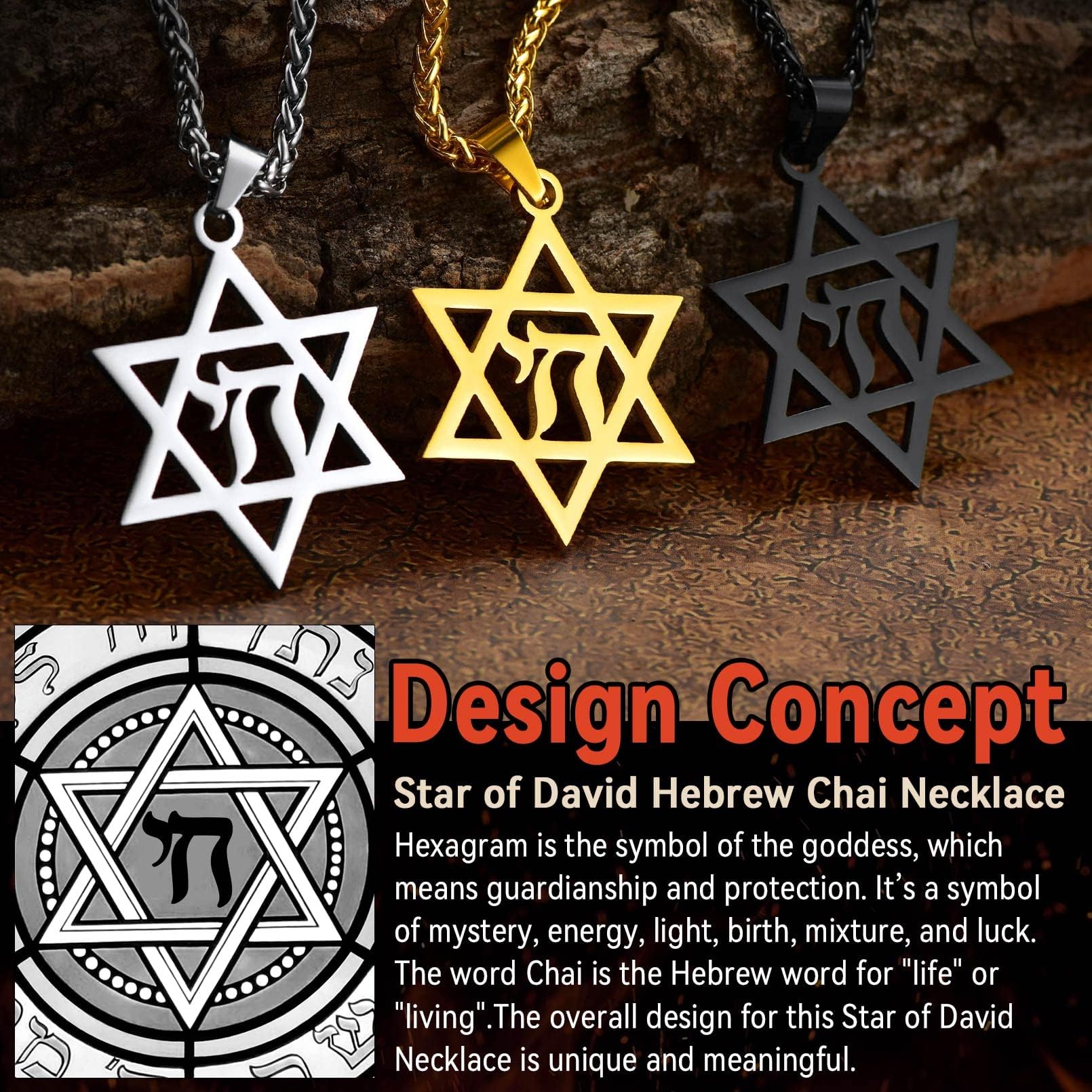 Snapklik.com : Gold Jewish Star Pendant Necklace For Female Classic ...