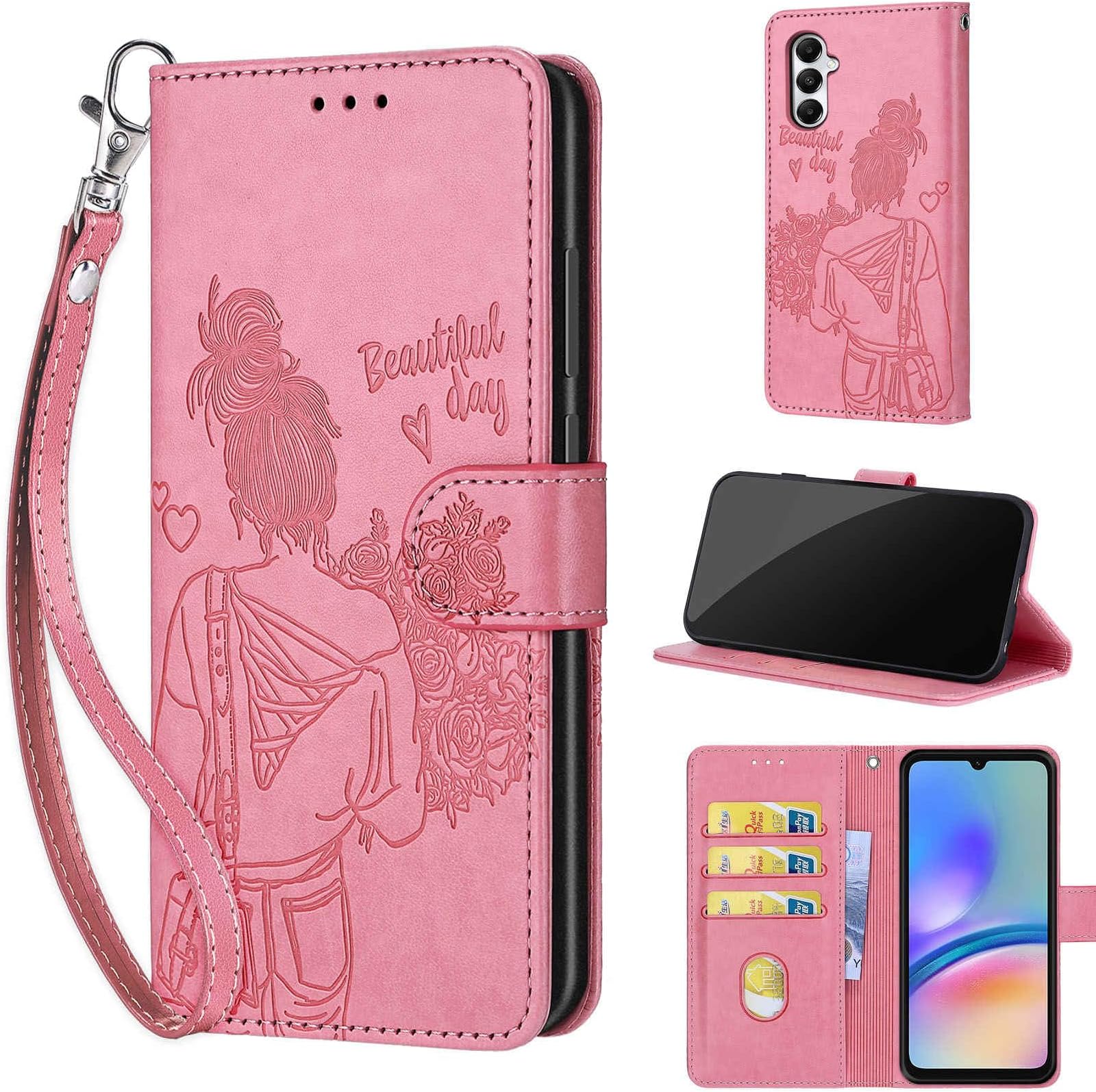 for Samsung Galaxy A05s Case, Embossed Premium PU Leather Folio Flip ...