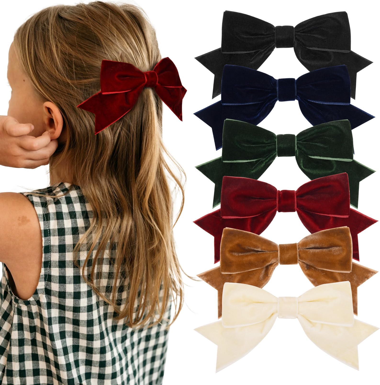 Amazon.com: 8 Pcs Velvet Hair Bows for Girls, Christmas Hair Bows Cute ...