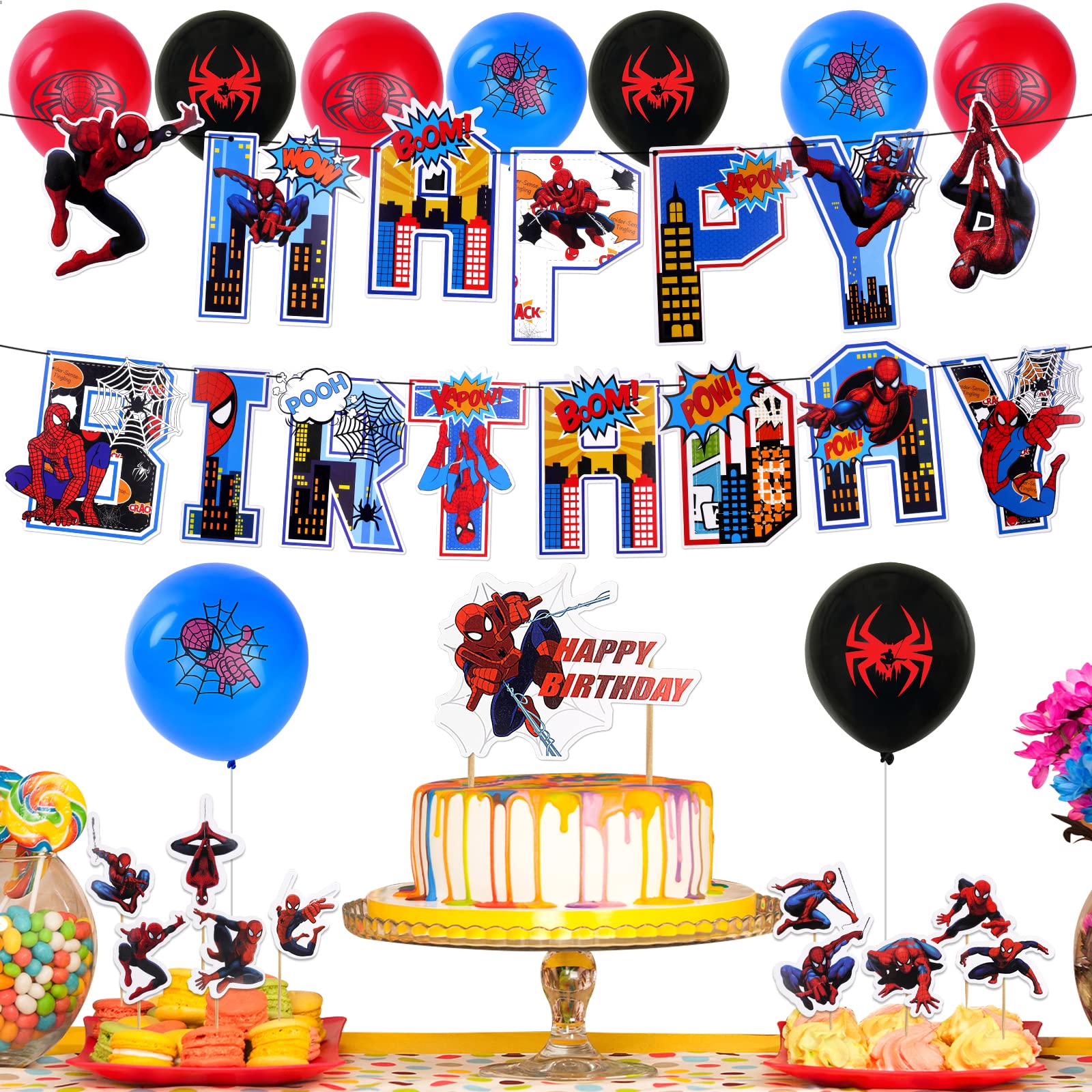 Buy OSDUE 21PCS Spider Cake Toppers, Happy Birthday Cake Toppers ...