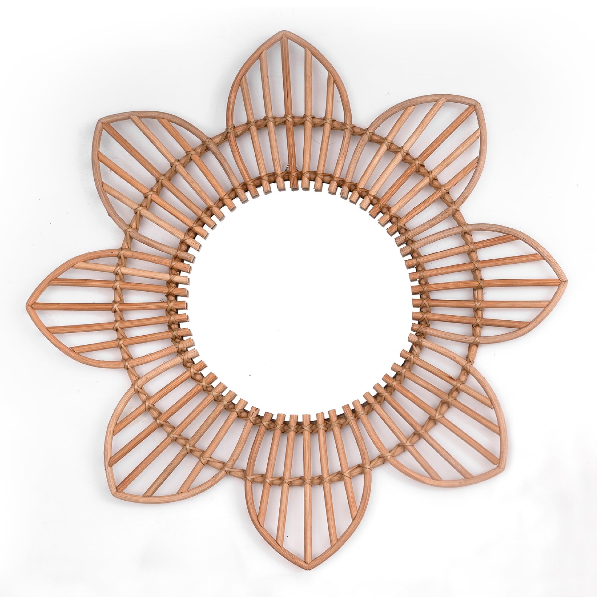 NEERGREVE Mounted Mirror, 8 Petals Flower Wicker Rattan Decorative ...