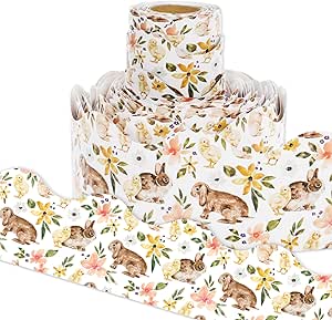 AnyDesign 65Ft Easter Bunny Bulletin Board Border Watercolor Rabbit ...