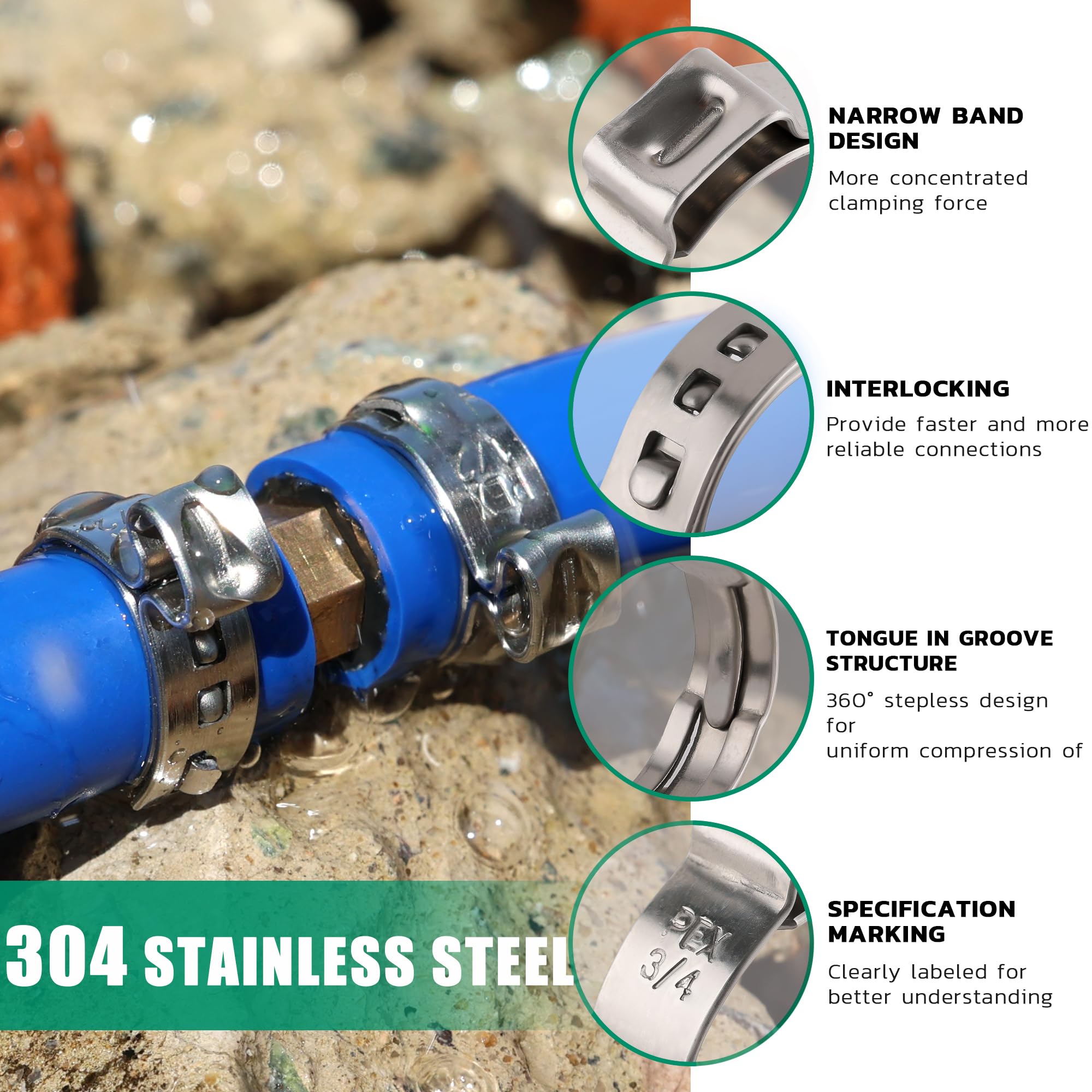 Snapklik.com : 30PCS 1 Pex Crimp Rings,Stainless Steel Pex Cinch Clamps ...