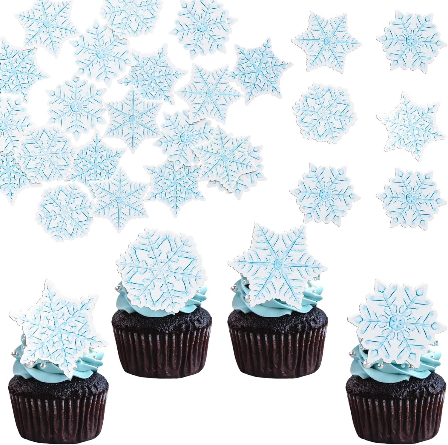 Amazon.com: Gyufise 60Pcs Edible Snowflakes Cupcake Toppers Snowflakes ...