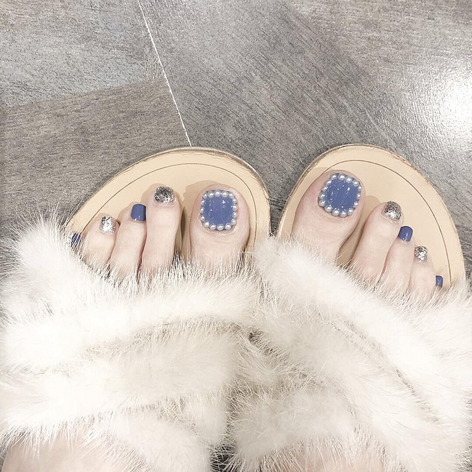 Amazon.com: Light Rain Press on Toenails - Lady, 3D Blue Fake Toenails ...