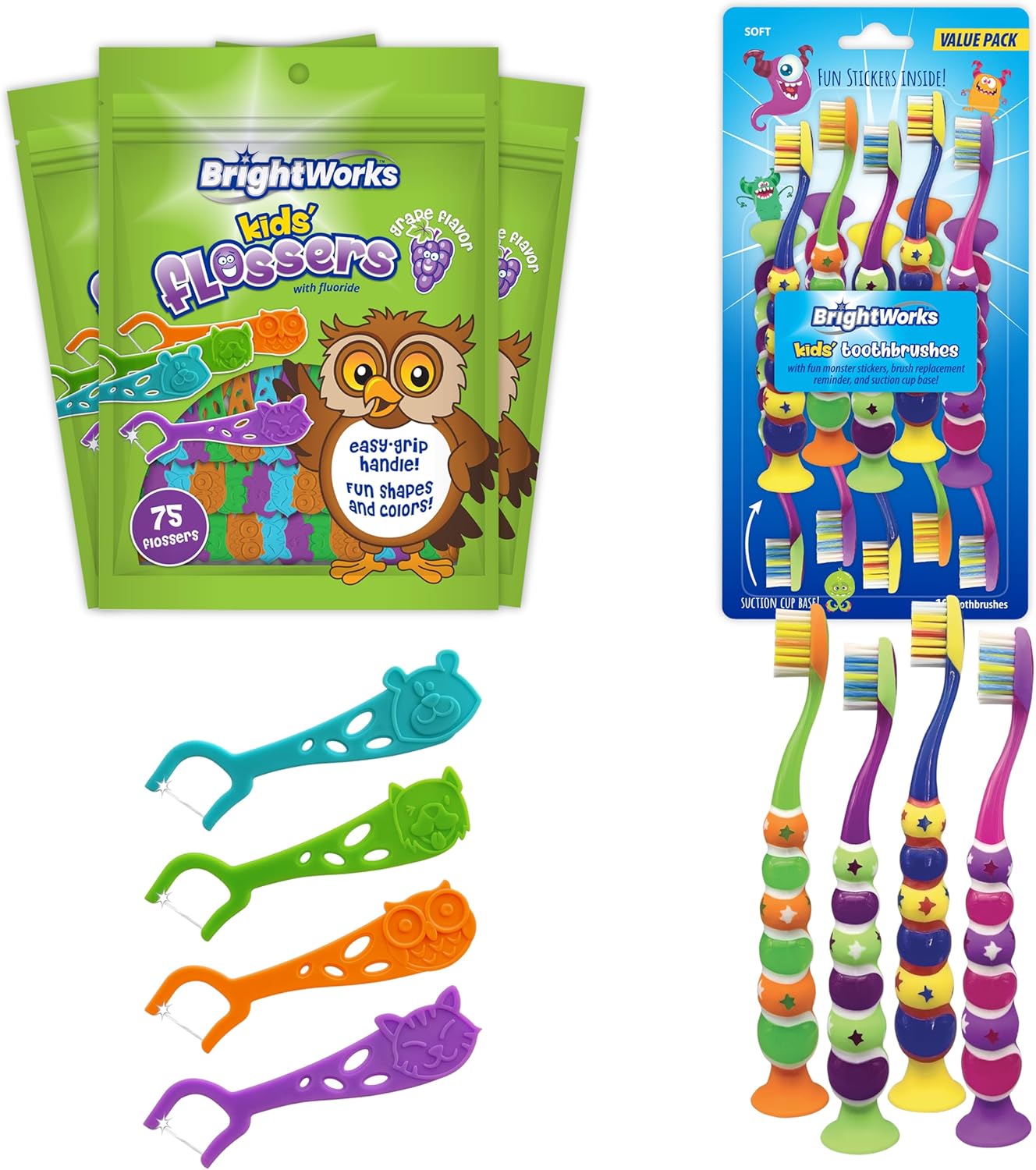 Amazon.com : BrightWorks Kids Grape-Flavored Animal Dental Floss Picks ...