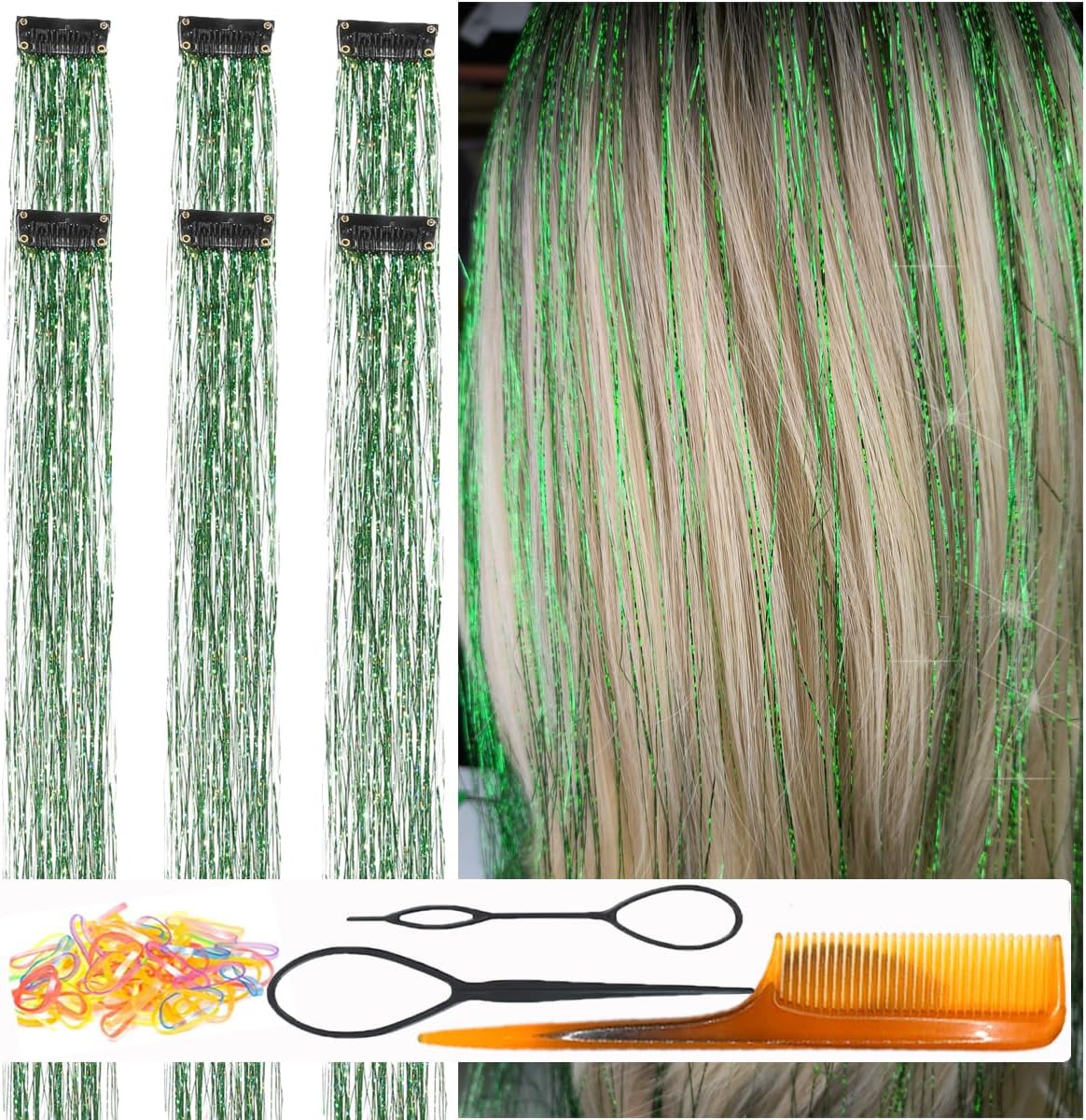 Amazon.com : 12Pcs Hair Tinsel Clip in fairy Hair Tinsel kit 20inch ...