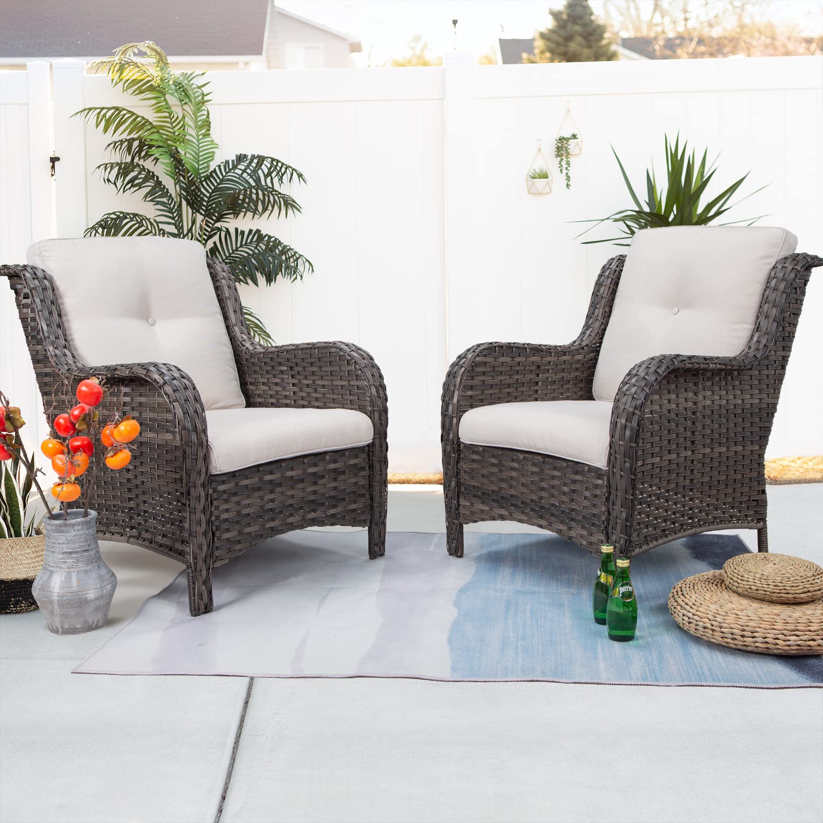 Joyside Patio Bistro Set Wicker Chairs - 2 Piece Outdoor Rattan Armrest ...