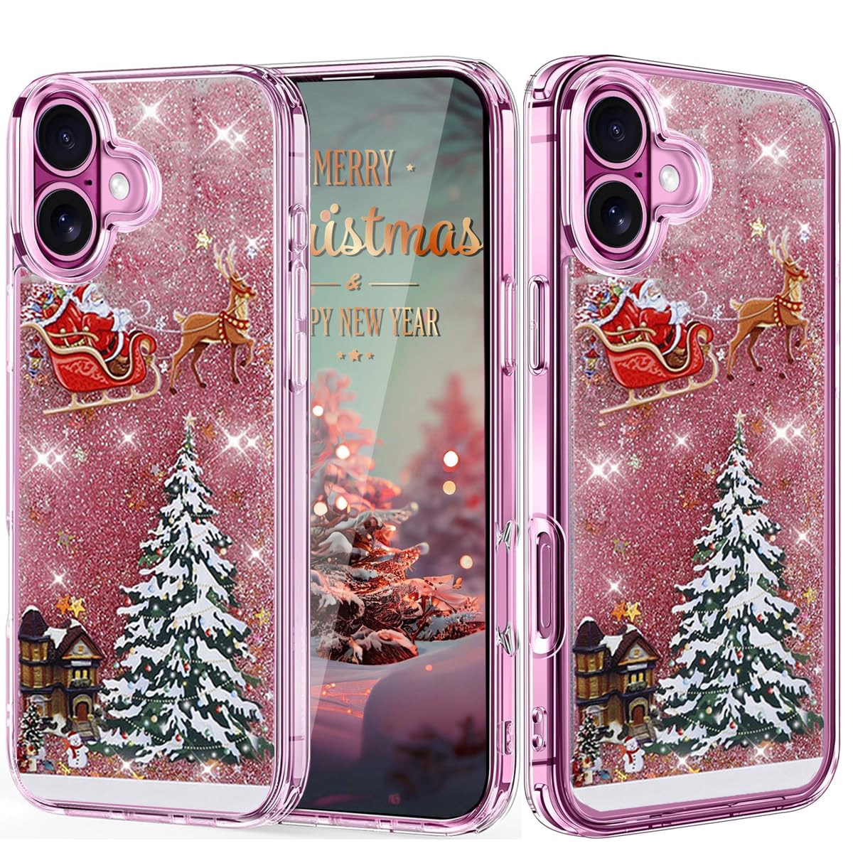 Amazon.com: AuroiCCY Glitter Christmas Case for iPhone 16 Plus Glitter ...