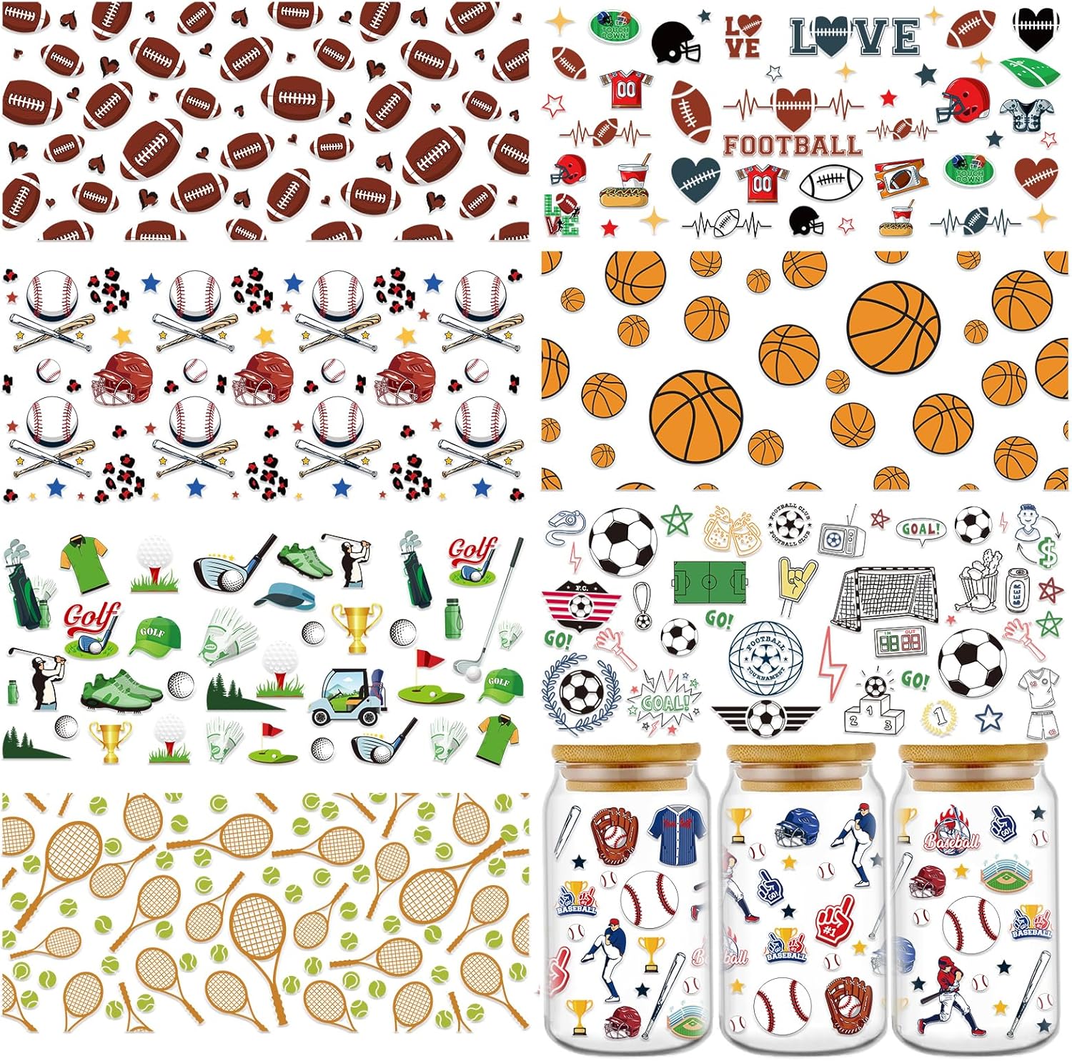 Amazon.com: Rngmsi UV DTF Cup Wraps for 16 oz - 8 Sheets Sports UV DTF ...