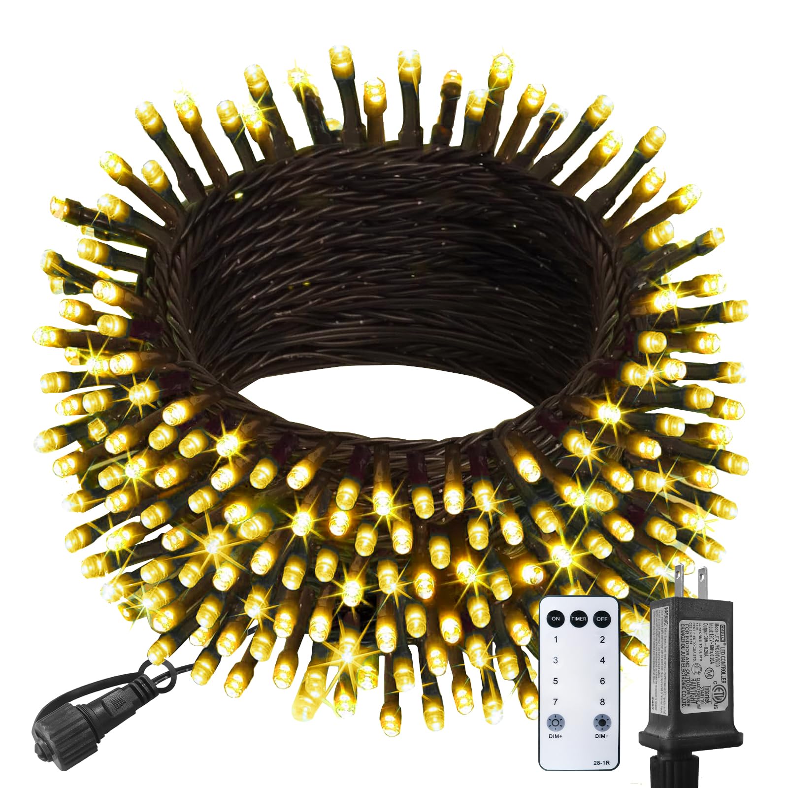 HeKation Christmas Led Lights Outdoor, 100ft 300 Led Warm White ...