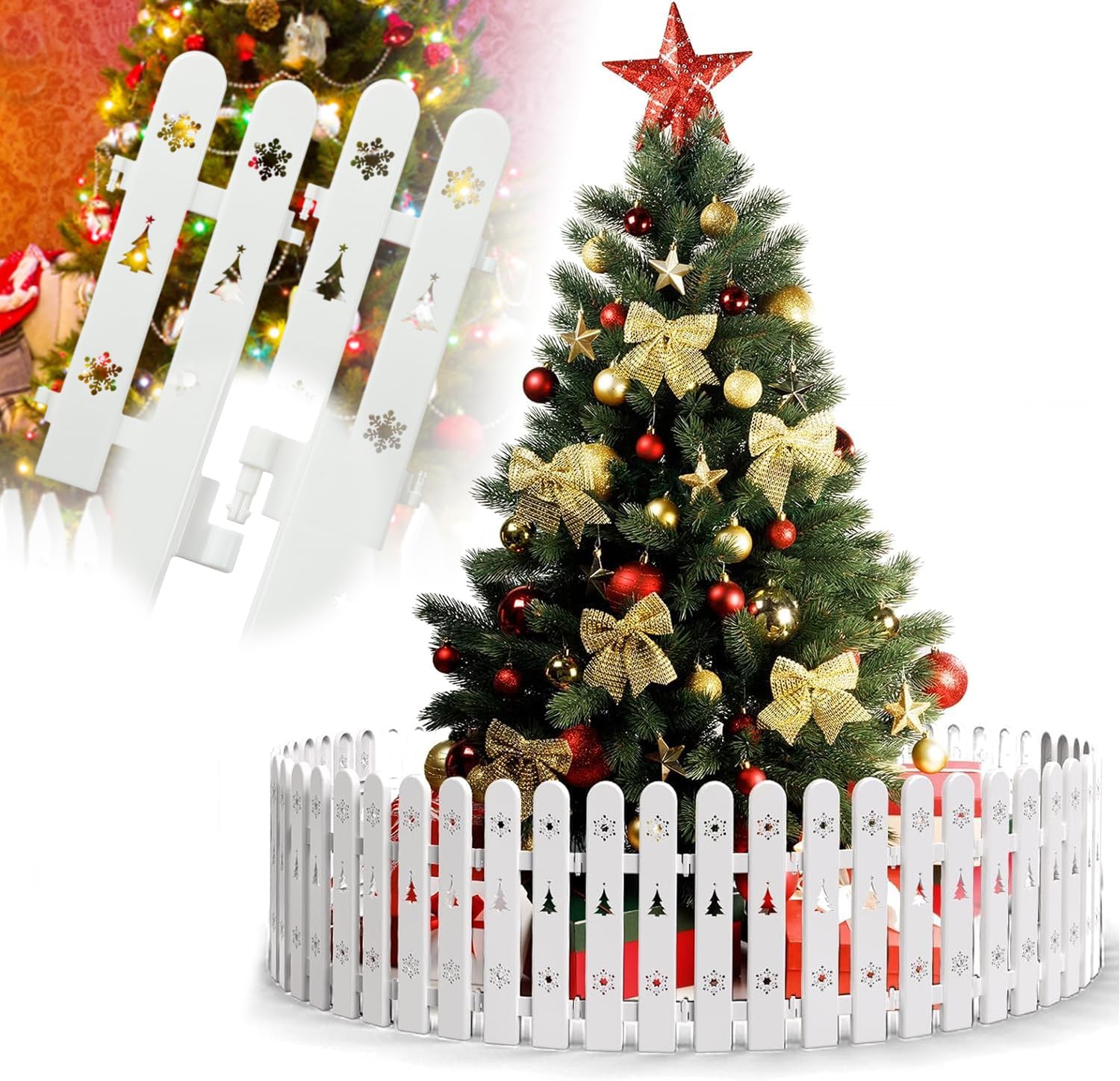 Amazon.com : Christmas Tree Fence for Pets & Kids - 36 Pcs Red Plastic ...