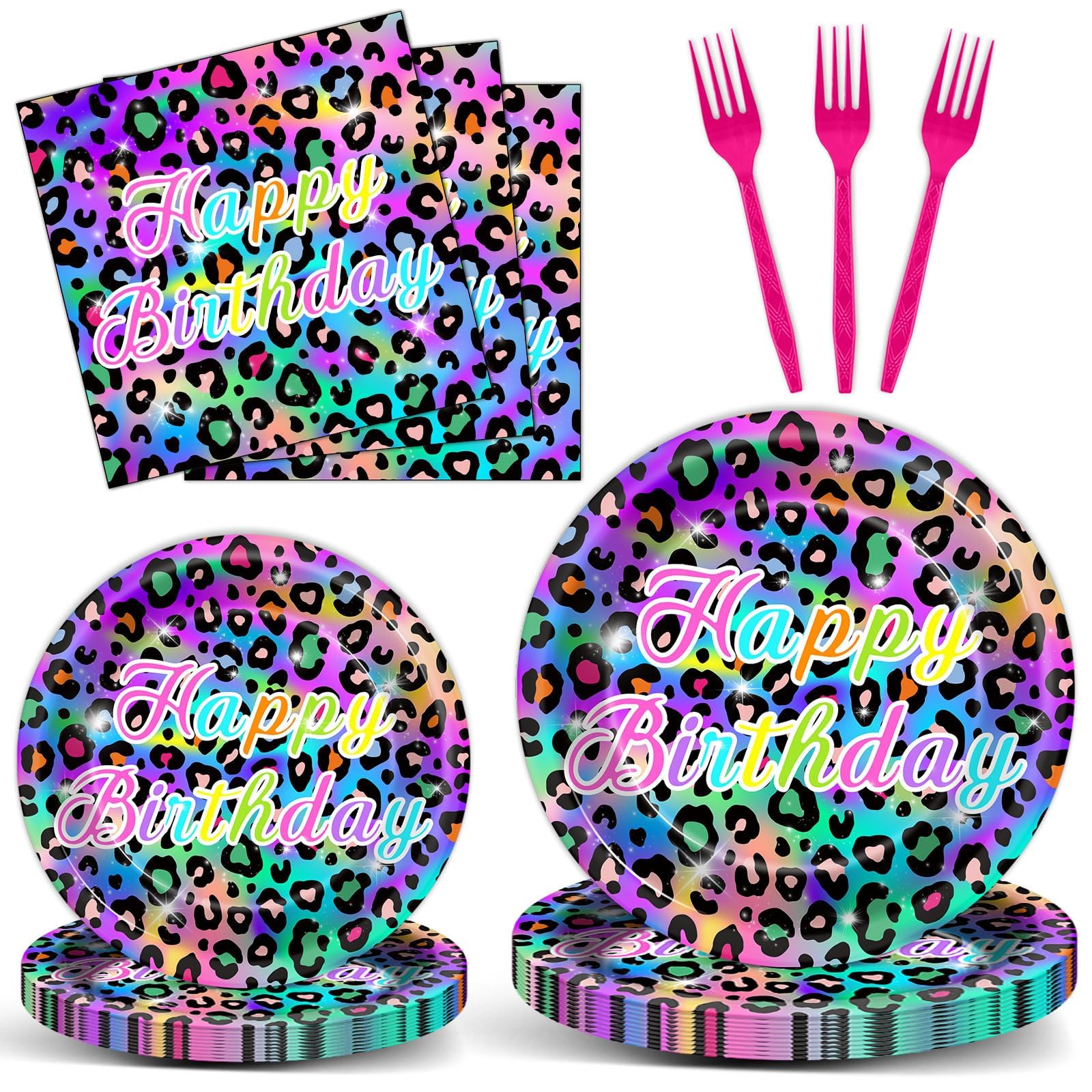 Amazon.com: 96Pcs Cheetah Print Birthday Party Plates and Napkins ...