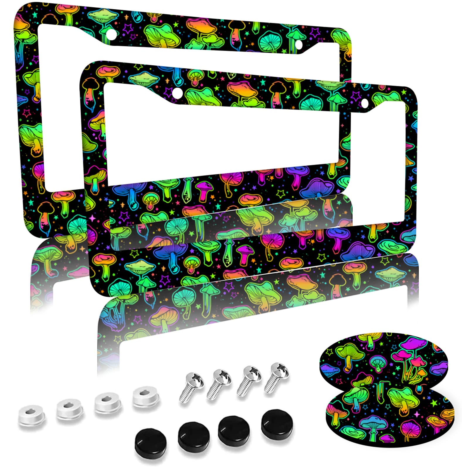Amazon.com: Funny Hippie Mushroom License Plate Frames 2 Pack 2 Holes ...