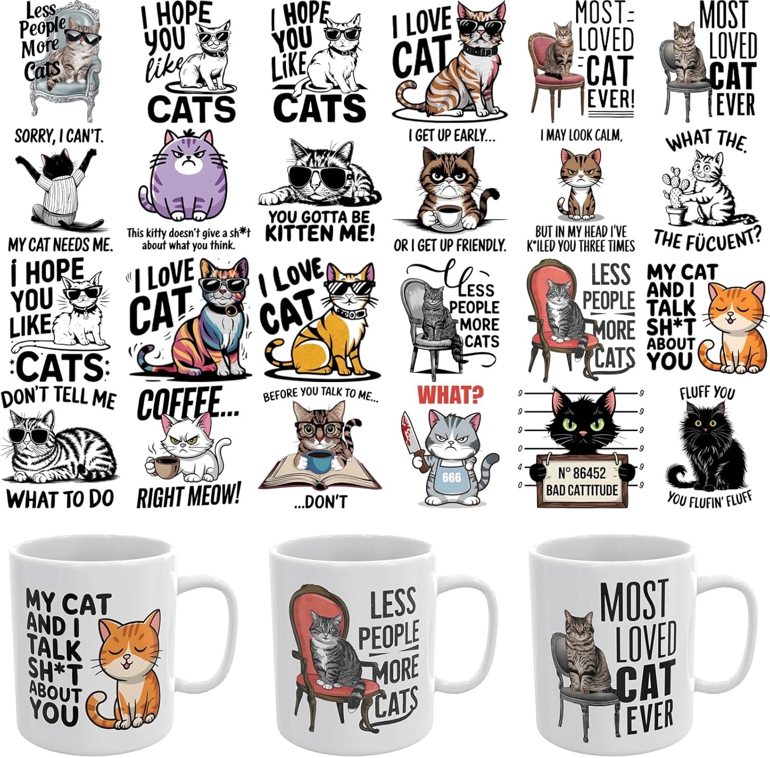 Amazon.com: CHNVICK 24PCS UV DTF Cup Wrap,Cute Anime Cats UV DTF Cup ...