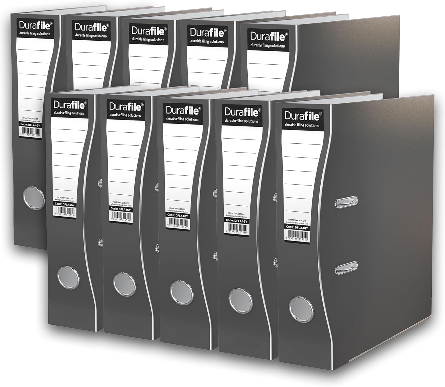 Durafile Lever Arch Files, Grey, Pack of 10 Folders, Heavy Duty Board ...